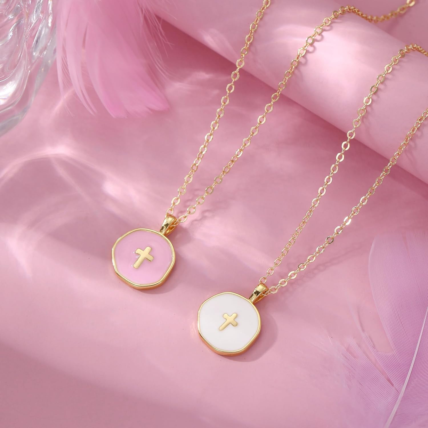 Colorful 14K Gold Cross Necklace. First Communion Gifts, Baptism Gift ...