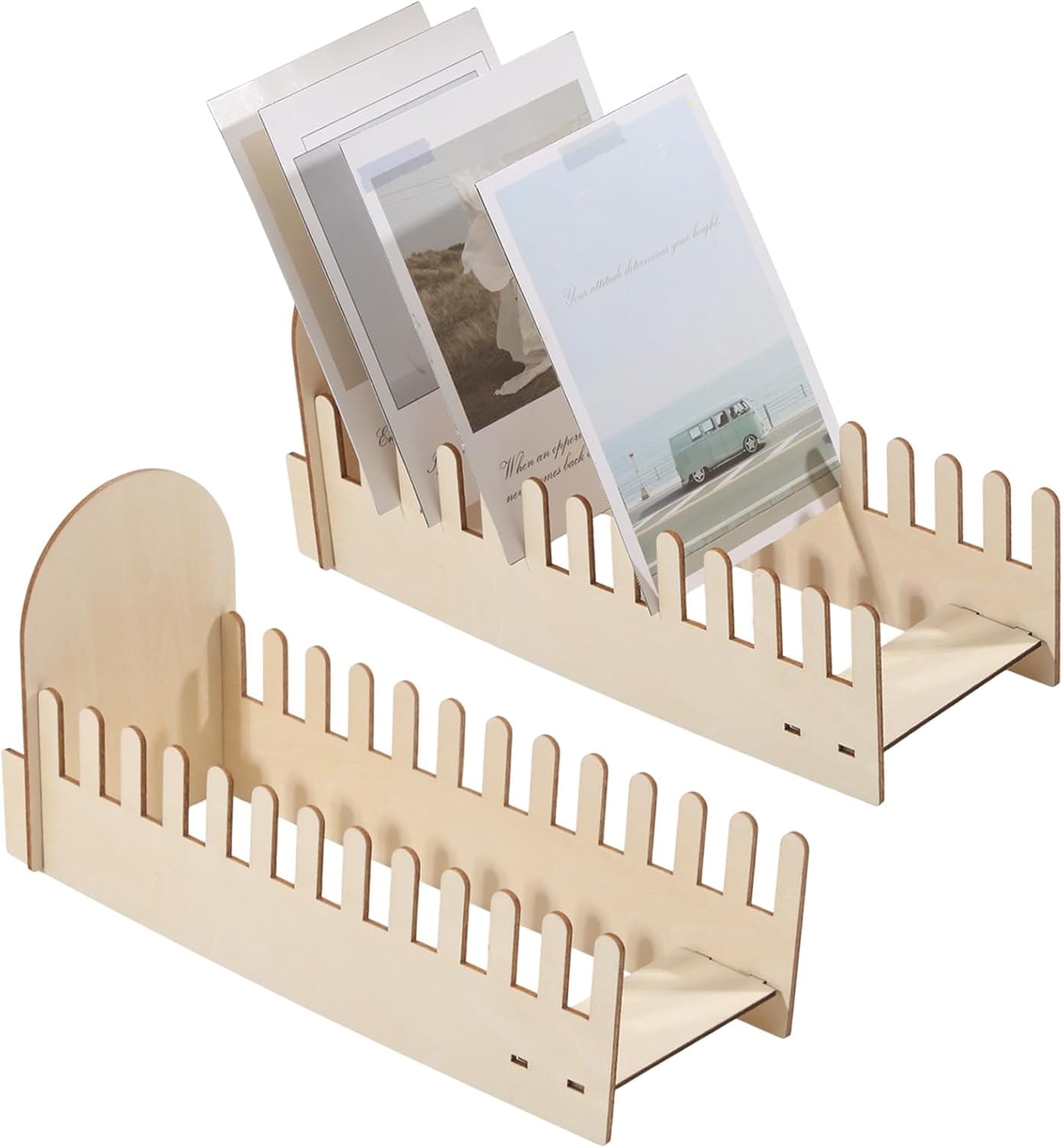 Colorful 2 Pcs 12 Slot Wooden Greeting Card Display 10.6x5.56In Stand ...