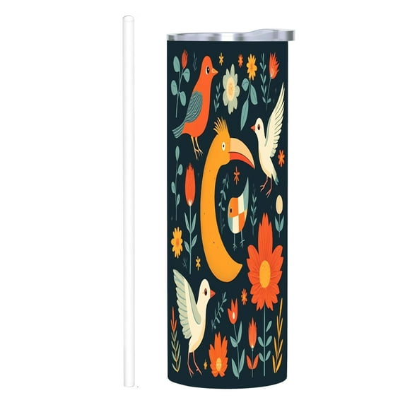 Colorful 20 oz Stainless Steel Insulated Tumbler with Whimsical Birds ...
