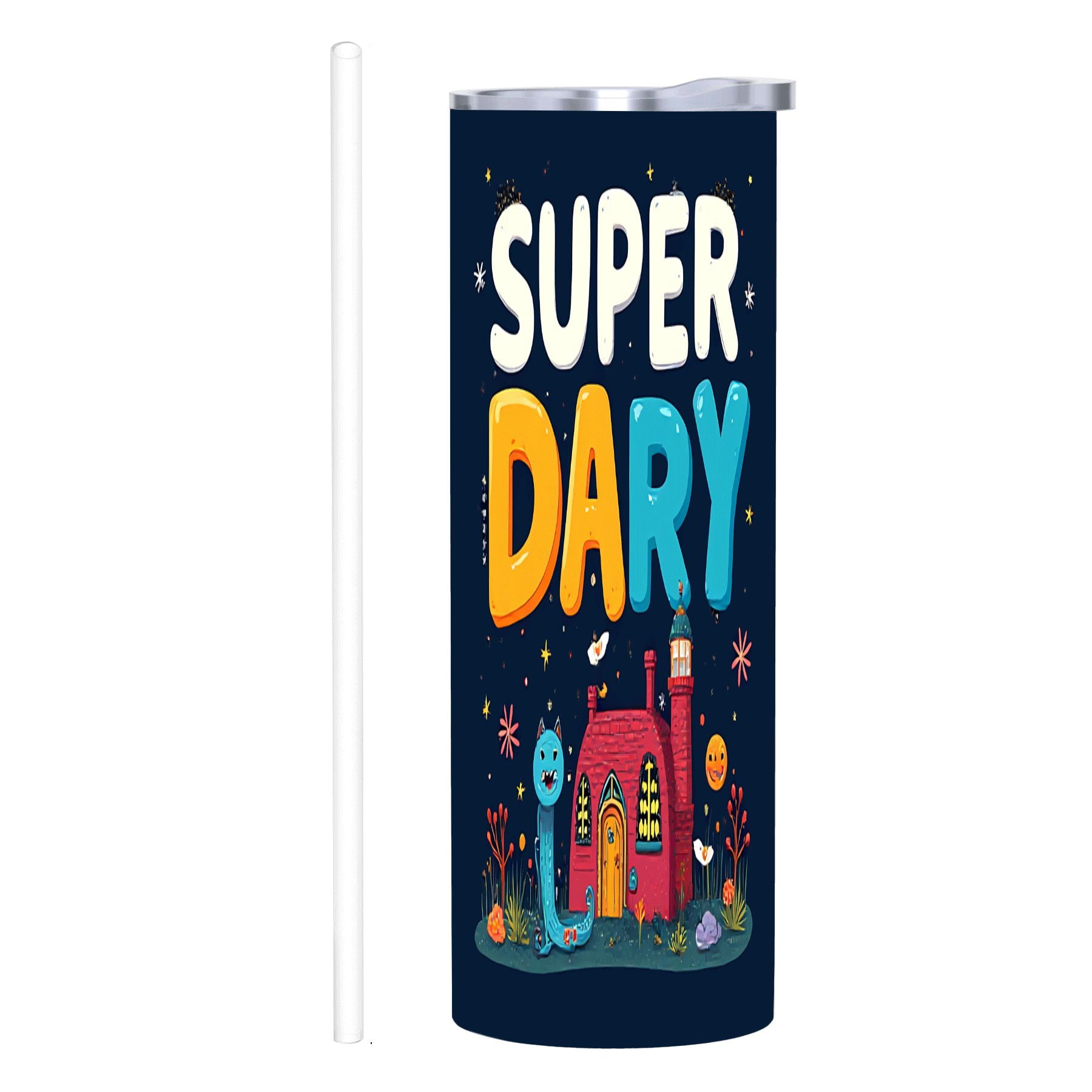Colorful 20 oz Stainless Steel Insulated Tumbler with Whimsical ' SUPER ...