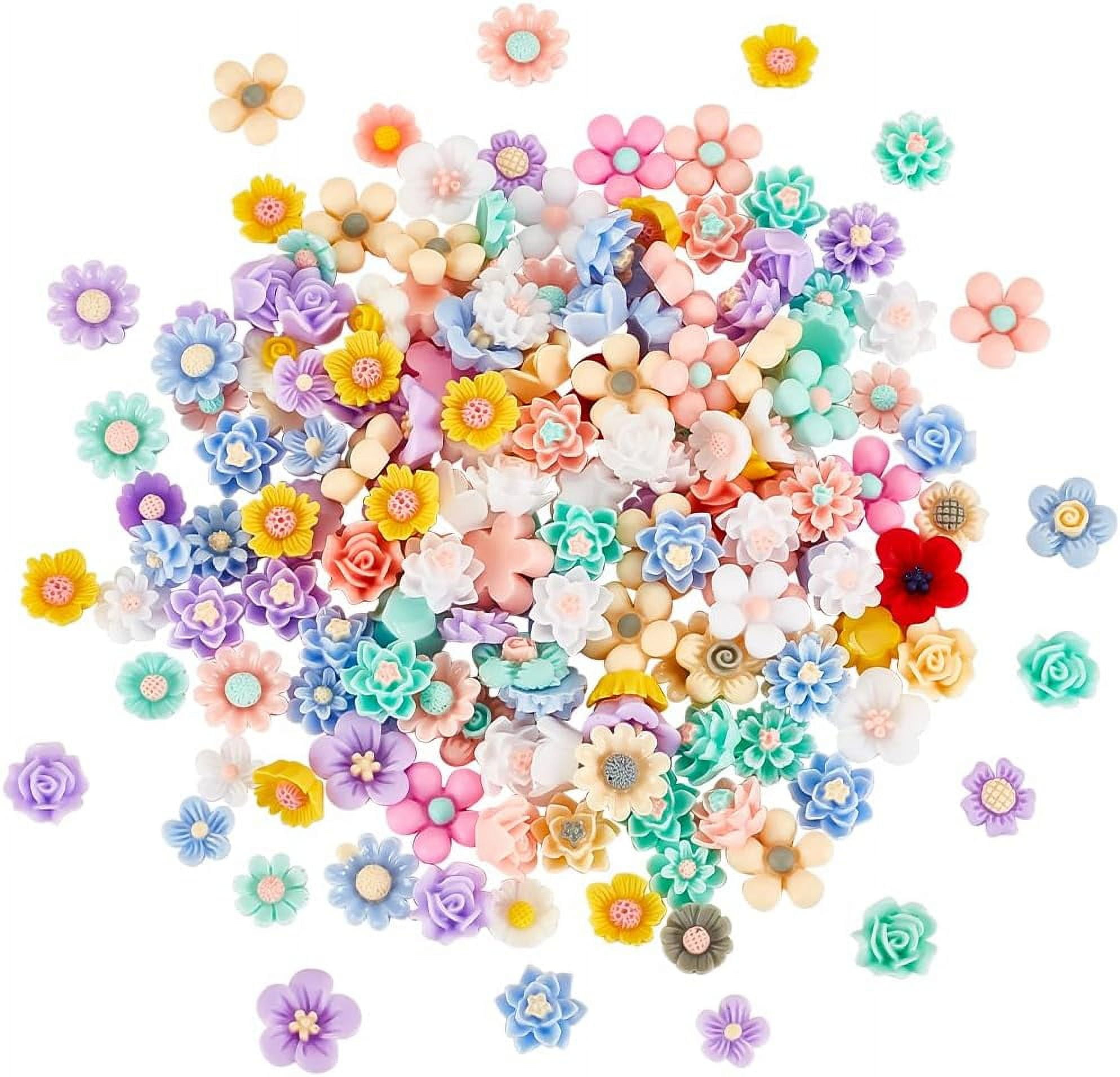 Colorful 200Pcs Flower Resin Cabochons Flatback Resin Beads Charms Mini ...