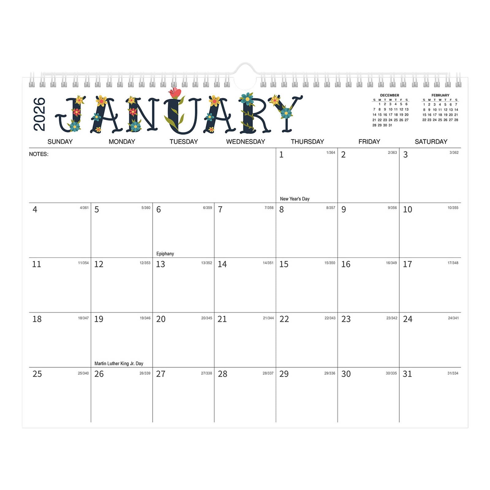 Colorful 2026 And 2027 Combined Calendar With Large Numbers, Easy-To ...