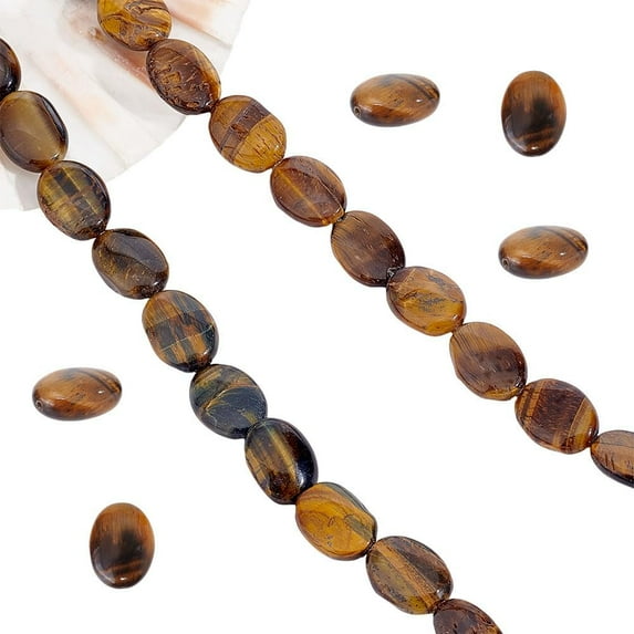 Colorful 26 Pcs Natural Tiger Eye Gemstone Beads Flat Oval Tumbled ...
