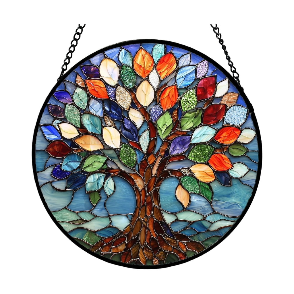 Colorful 2D Tree Suncatchers Stained Glass Window Hanging for Garden ...
