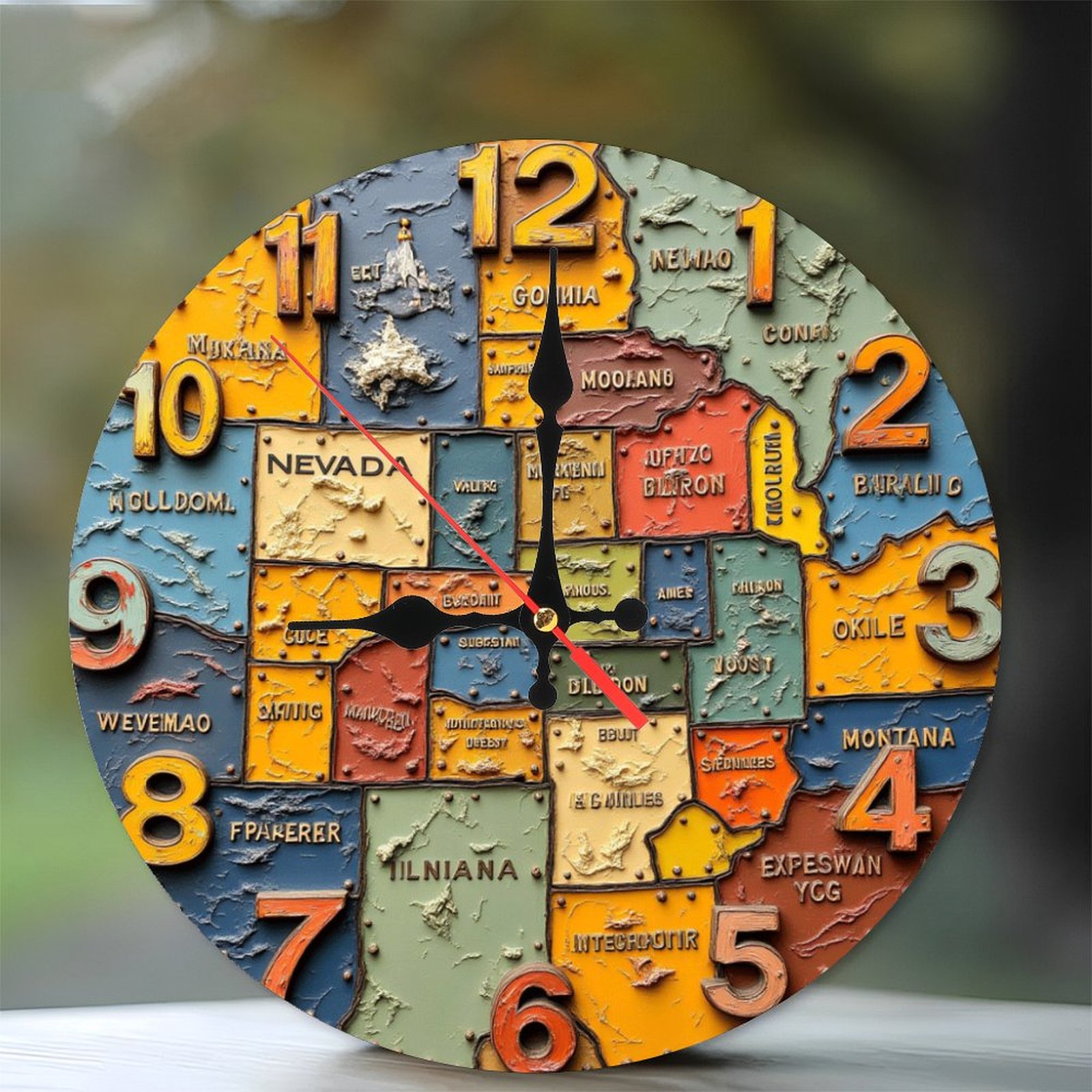 Colorful 2D Western USA State Map Wall Clock Decor 10-Inch Silent ...