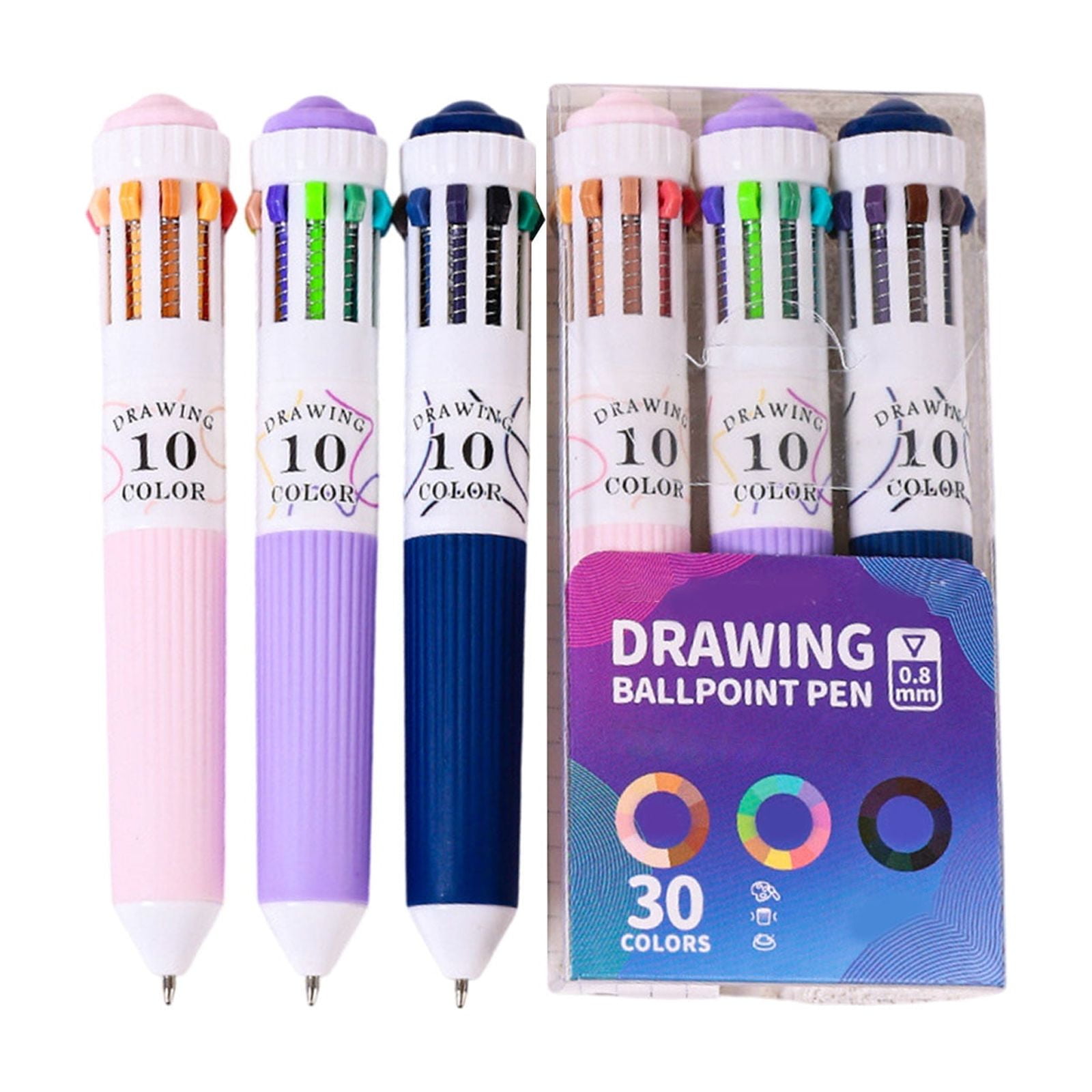 Colorful 3-Pack 10-Color Ballpoint Pens – 30 Total Colors With Soft ...
