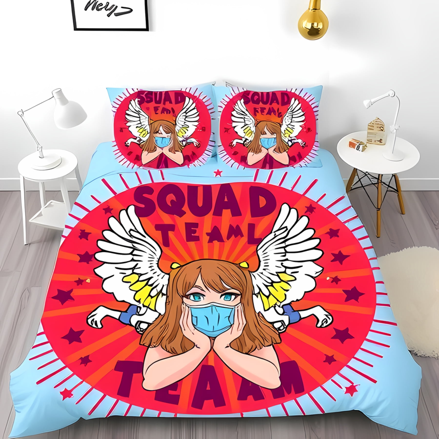 Colorful 3-Piece Duvet Cover Set Featuring Cartoon Character Blue Mask ...