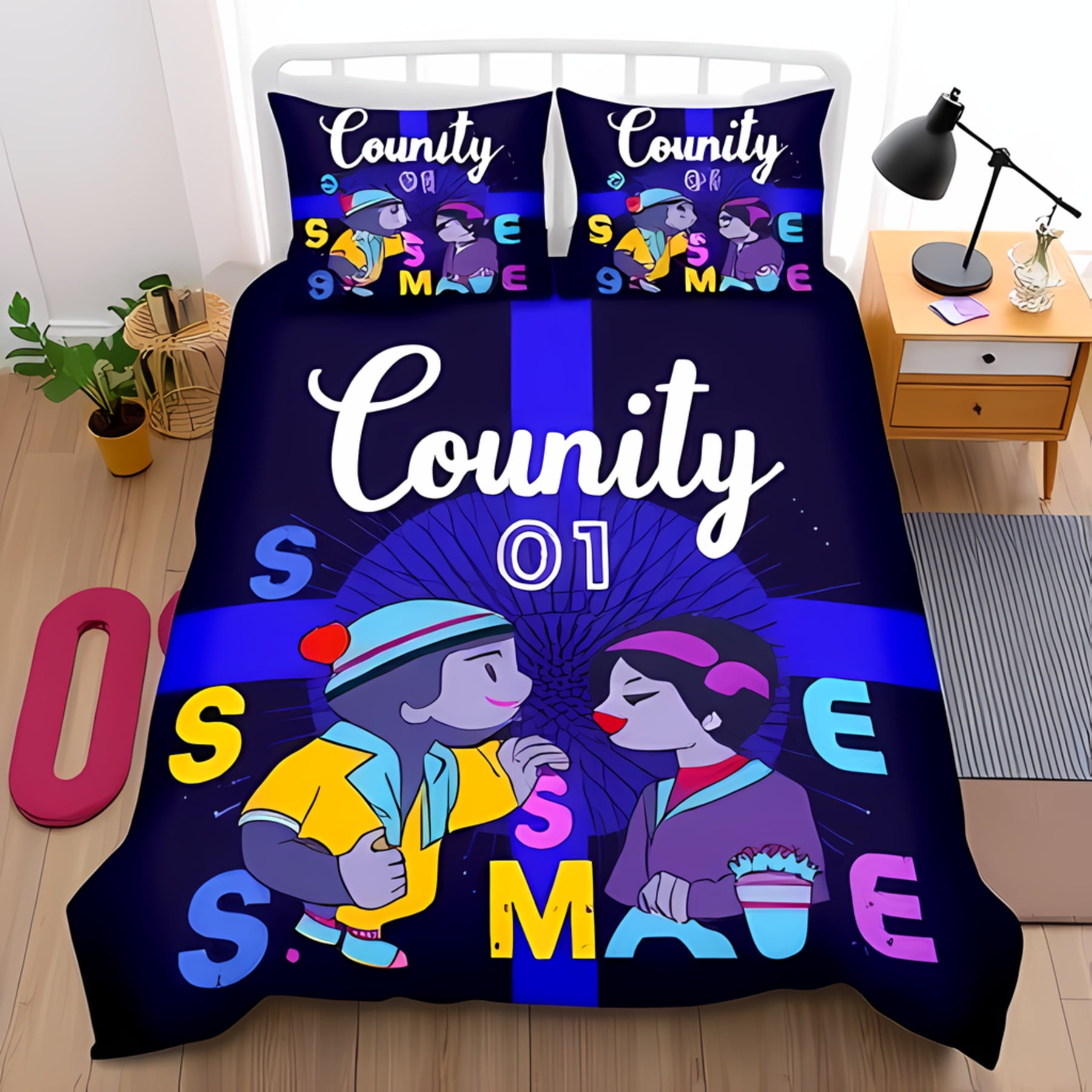 Colorful 3-Piece Duvet Cover Set Featuring Cartoon Characters in Yellow ...
