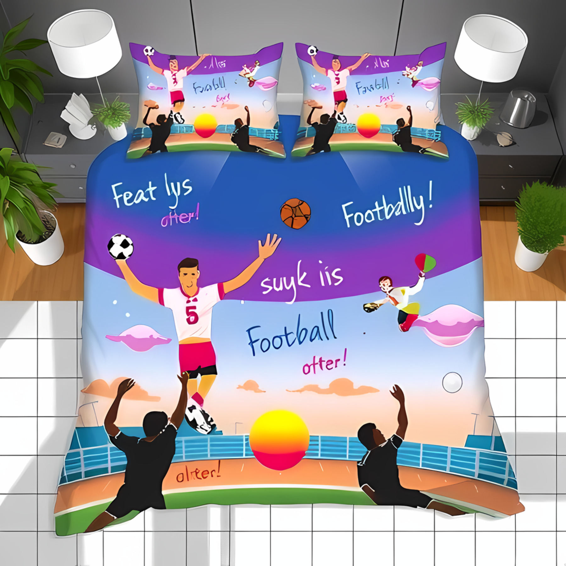 Colorful 3-Piece Duvet Cover Set Featuring Lively Soccer Match Design ...
