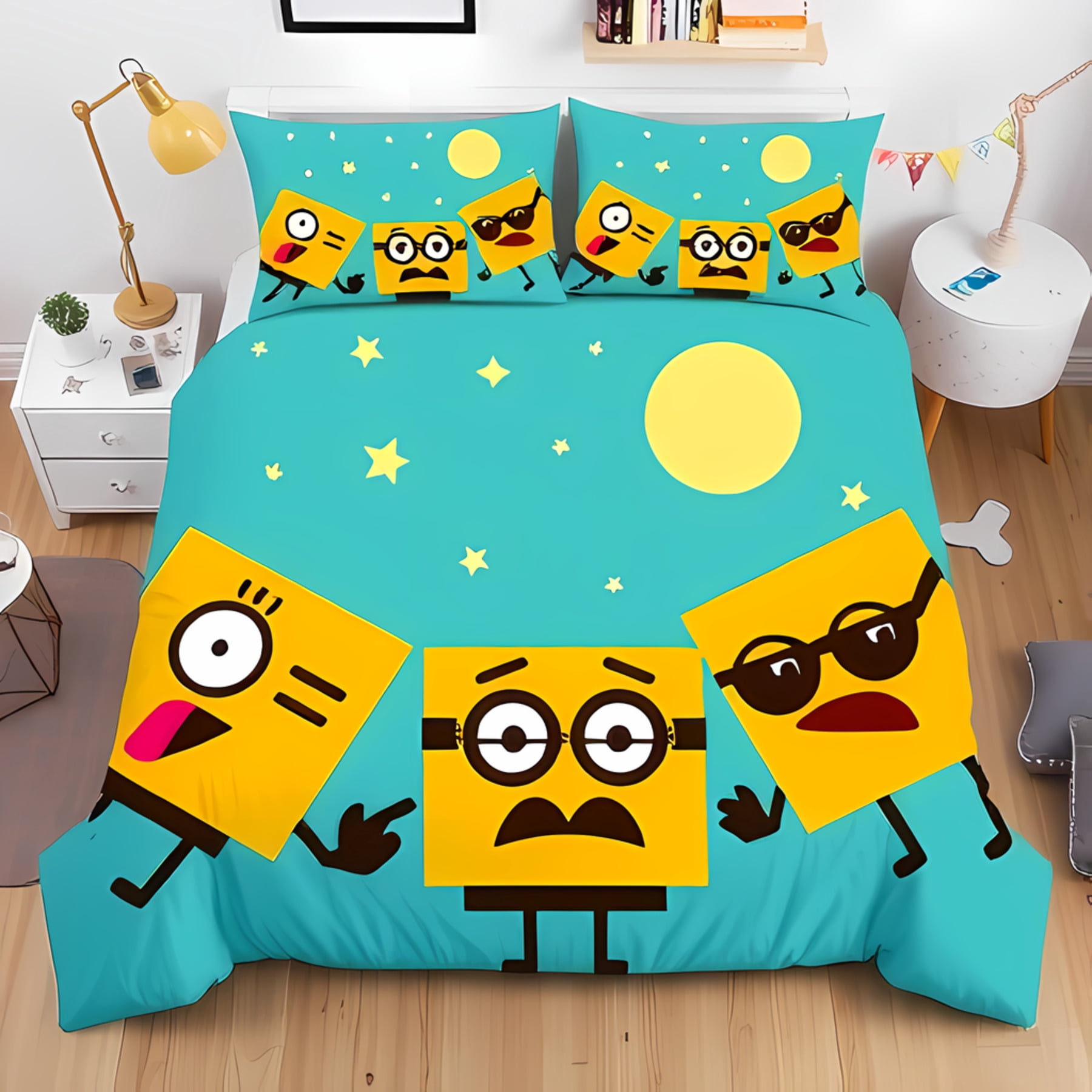 Colorful 3-Piece Duvet Cover Set Featuring Playful Cartoon Yellow ...