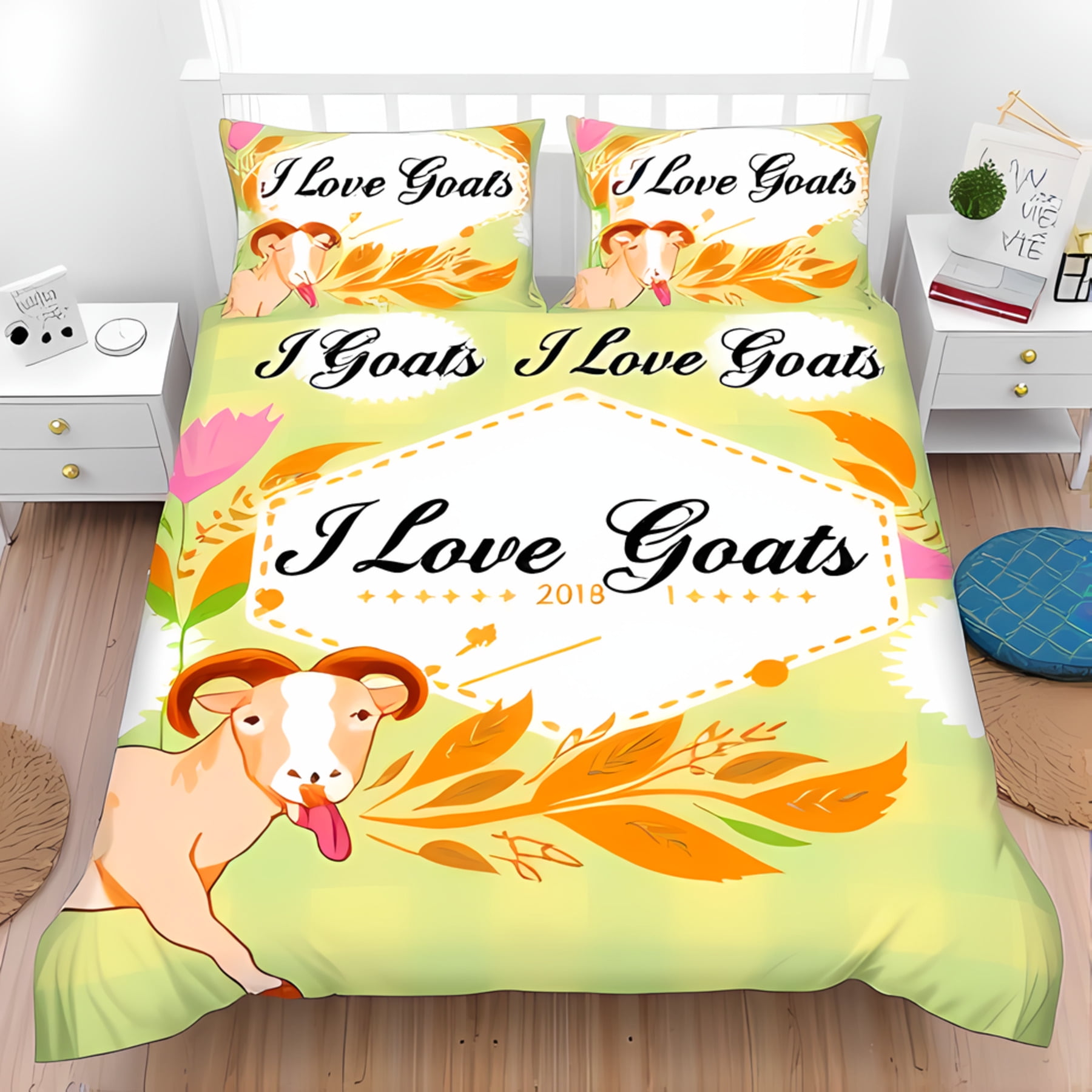 Colorful 3-Piece Duvet Cover Set Featuring Playful Goat Design Horns ...