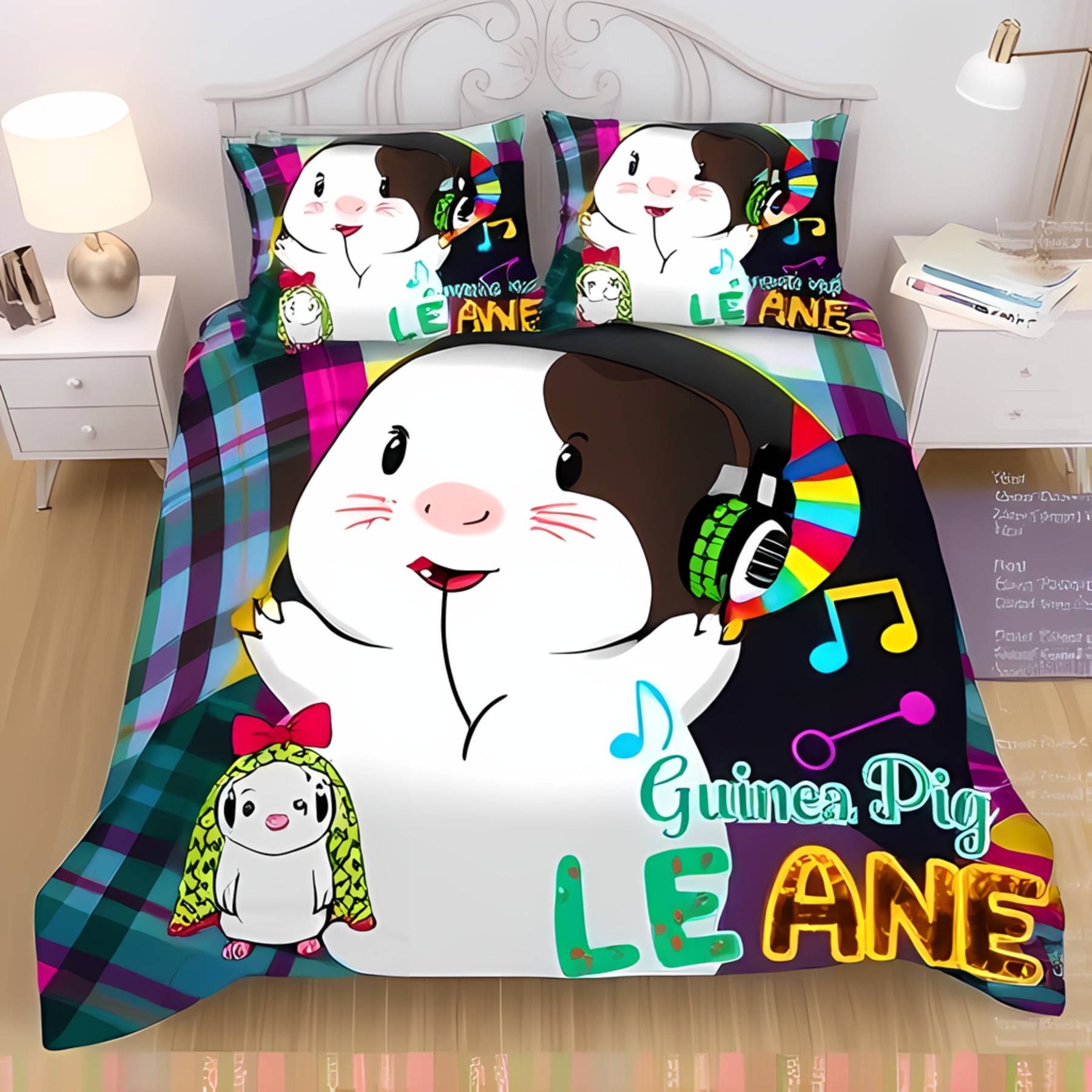 Colorful 3-Piece Duvet Cover Set Featuring Playful Guinea Pig LeAnne ...