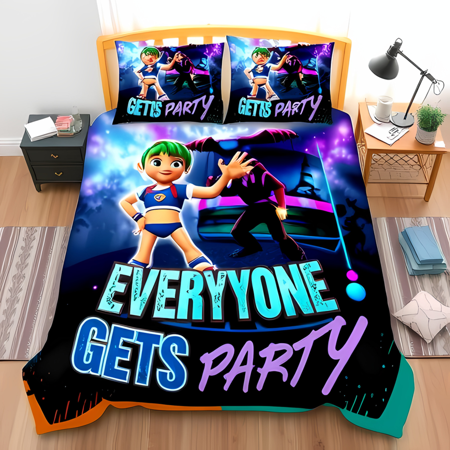 Colorful 3-Piece Duvet Cover Set with Green - Haired Character ...