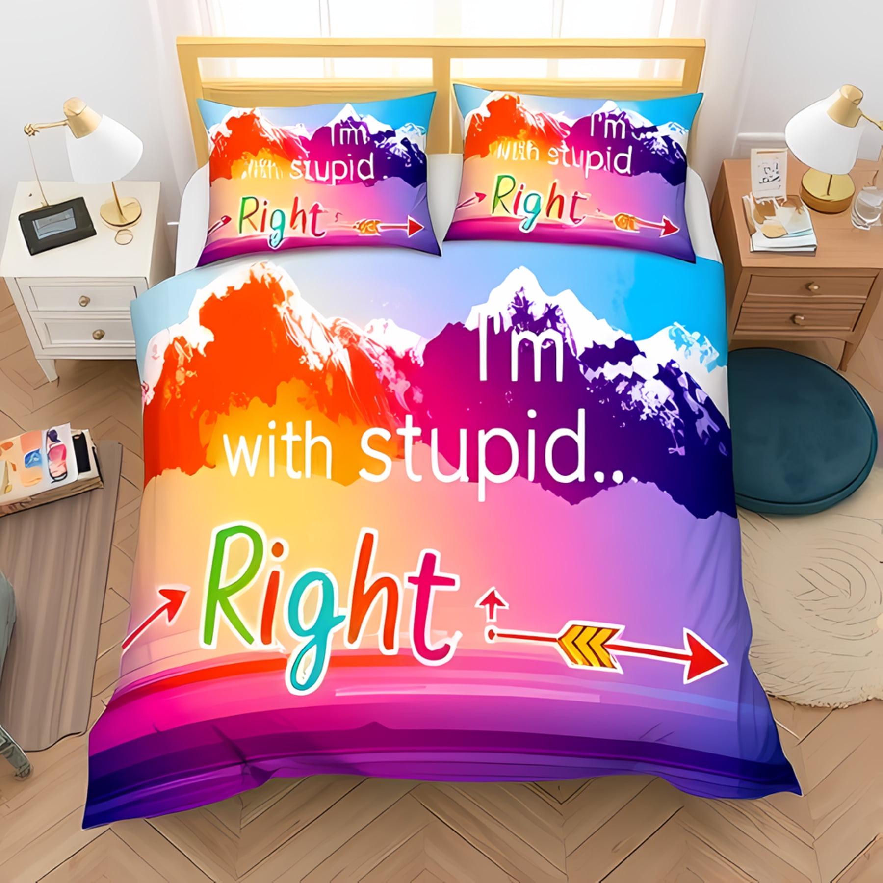 Colorful 3-Piece Duvet Cover Set with Mountain Landscape Design Vibrant ...