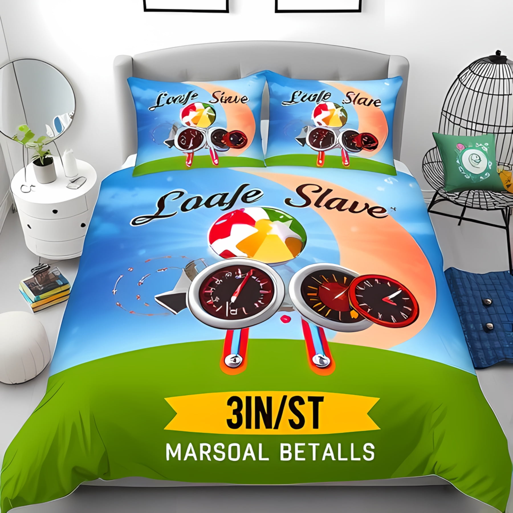 Colorful 3-Piece Duvet Cover Set with Playful Beach Ball and Clock ...