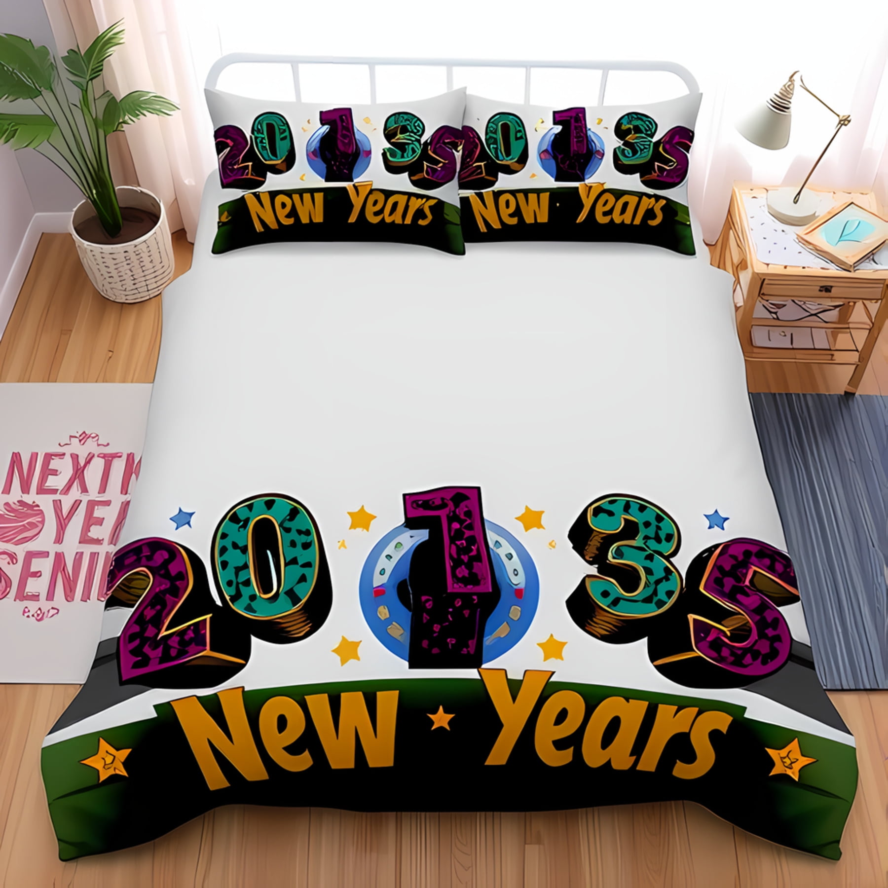 Colorful 3-Piece Duvet Cover Set with Bold Year Numbers 2015 - 2020 ...