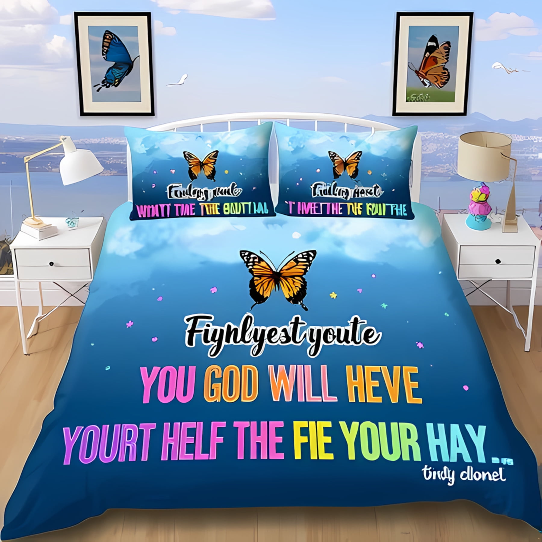 Colorful 3-Piece Duvet Cover Set with Butterfly Pattern and ...