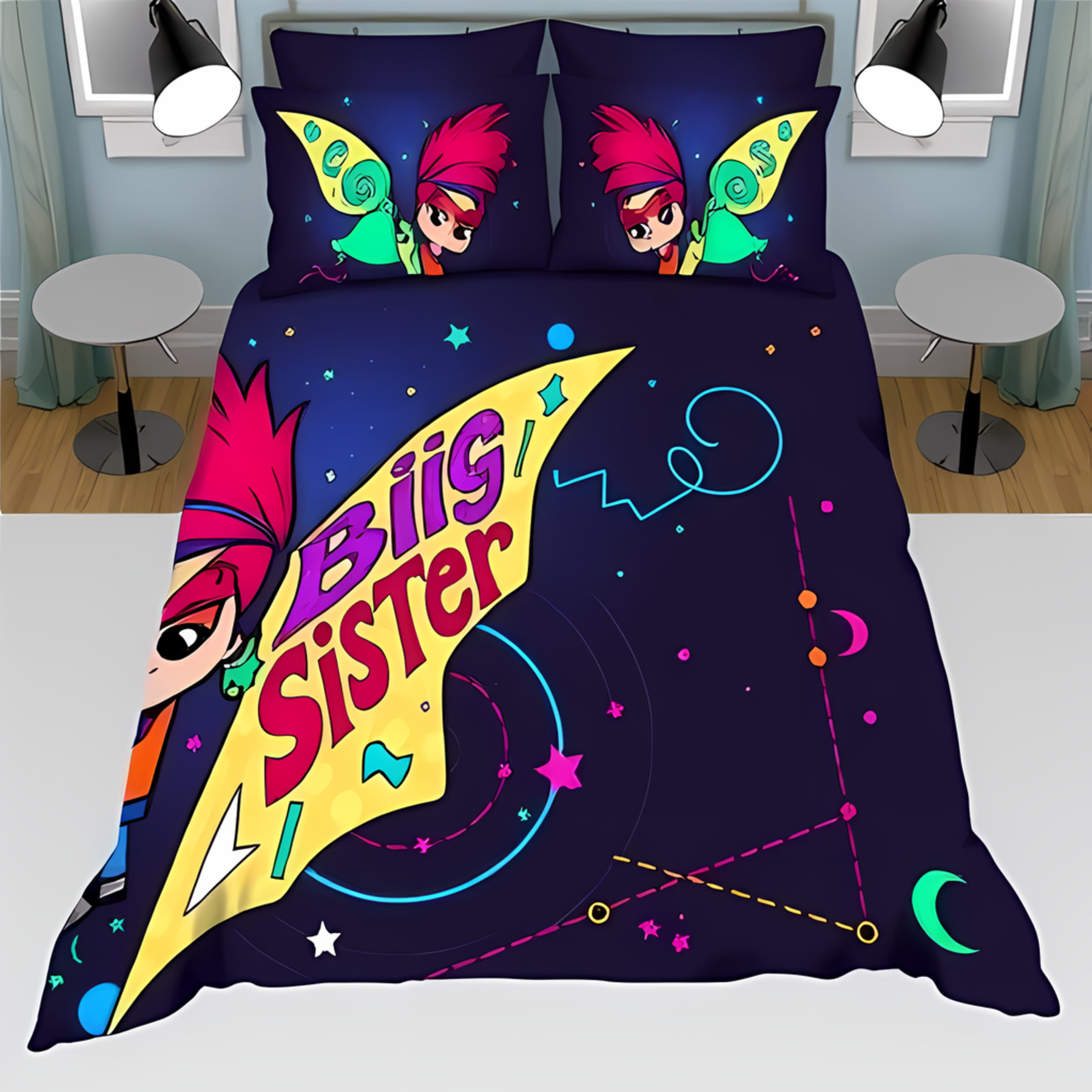 Colorful 3-Piece Duvet Cover Set with Cartoon Character Bright Pink ...