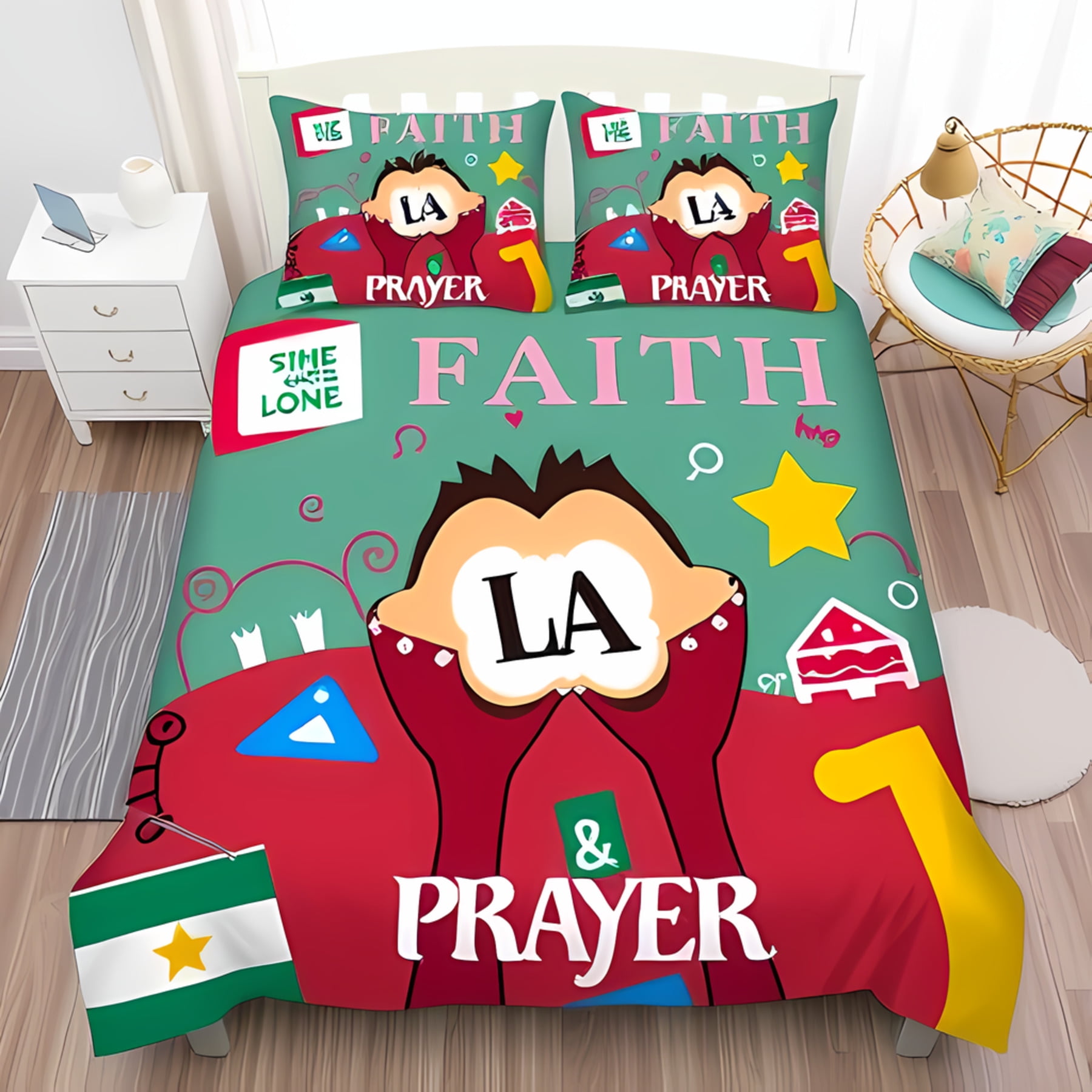 Colorful 3-Piece Duvet Cover Set with Cartoon Character Design Playful ...