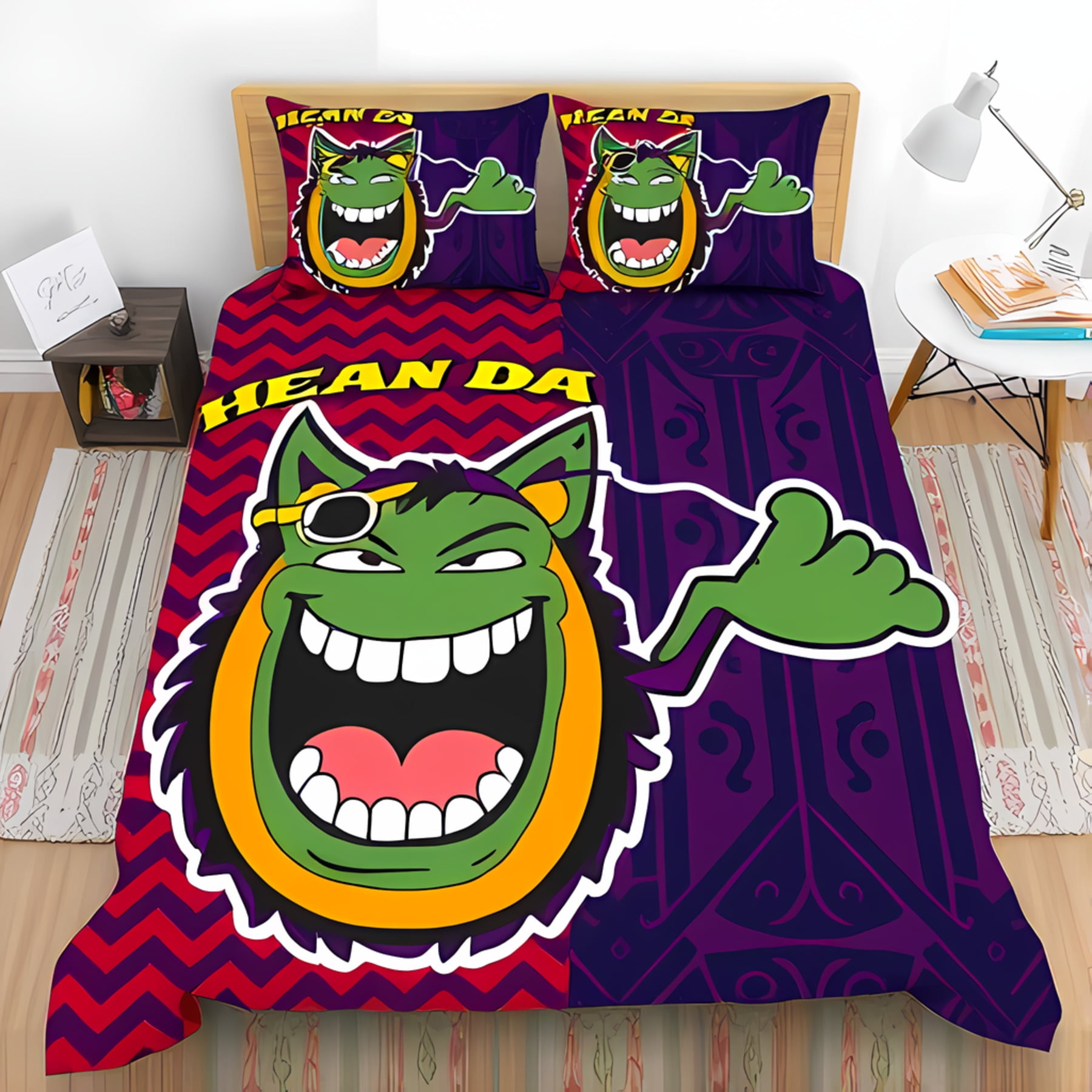Colorful 3-Piece Duvet Cover Set with Cartoon Character Zigzag Pattern ...