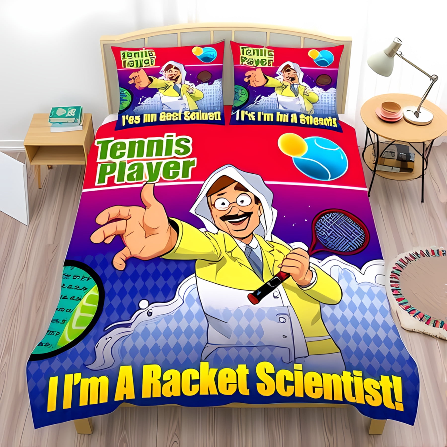 Colorful 3-Piece Duvet Cover Set with Cartoon Tennis Player Vibrant ...