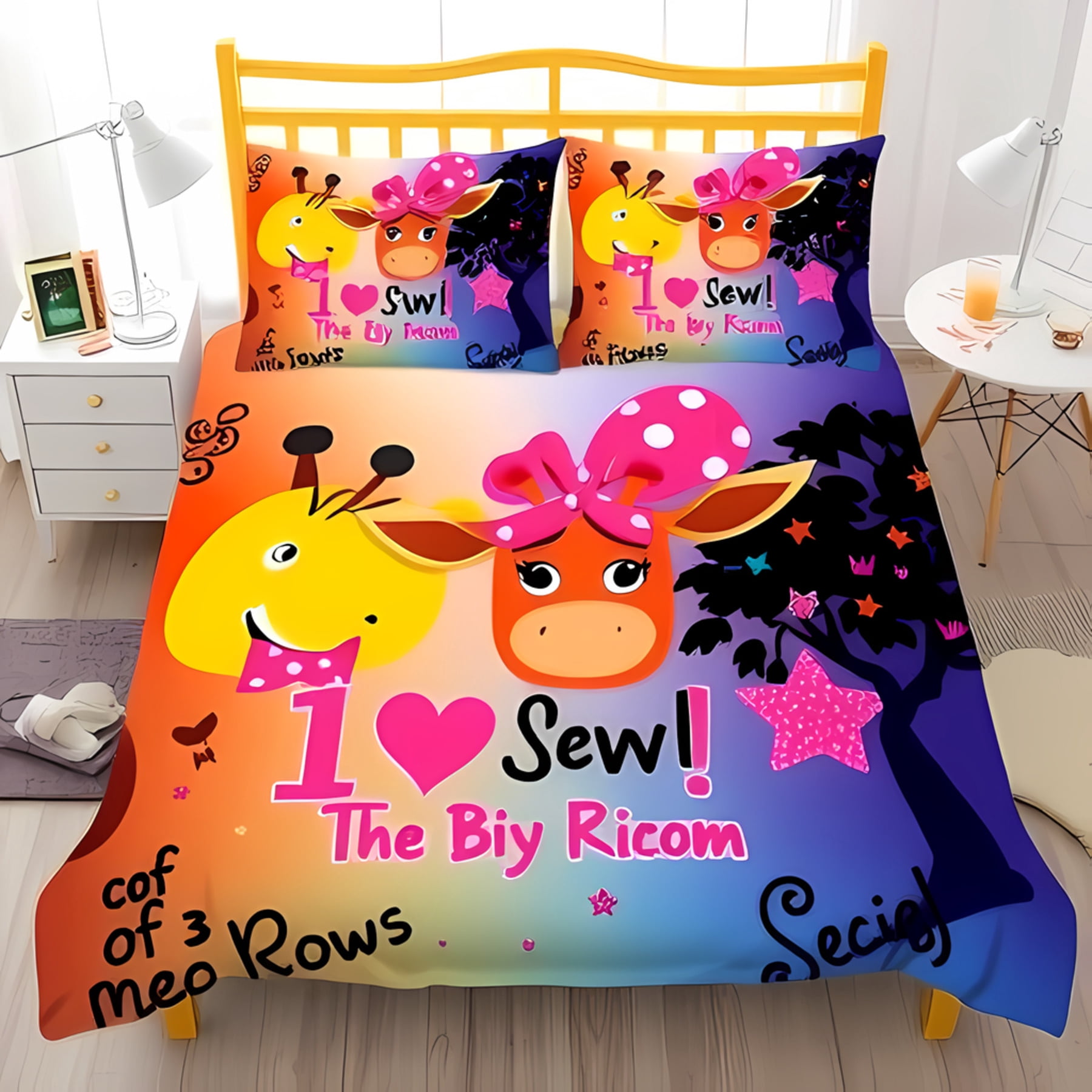 Colorful 3-Piece Duvet Cover Set with Giraffe & Cow Design Pink Polka ...