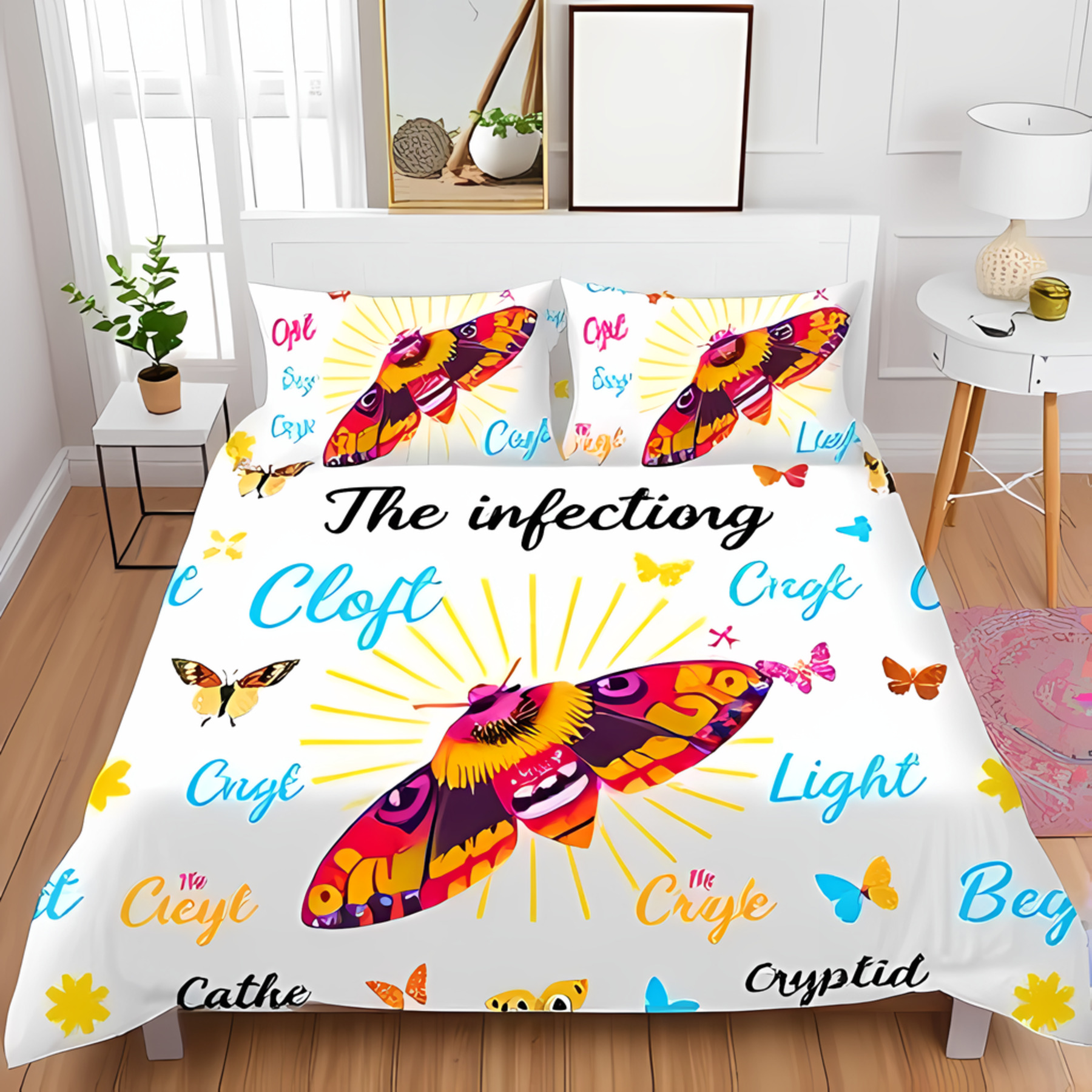 Colorful 3-Piece Duvet Cover Set with Large Moth and Butterfly Design ...