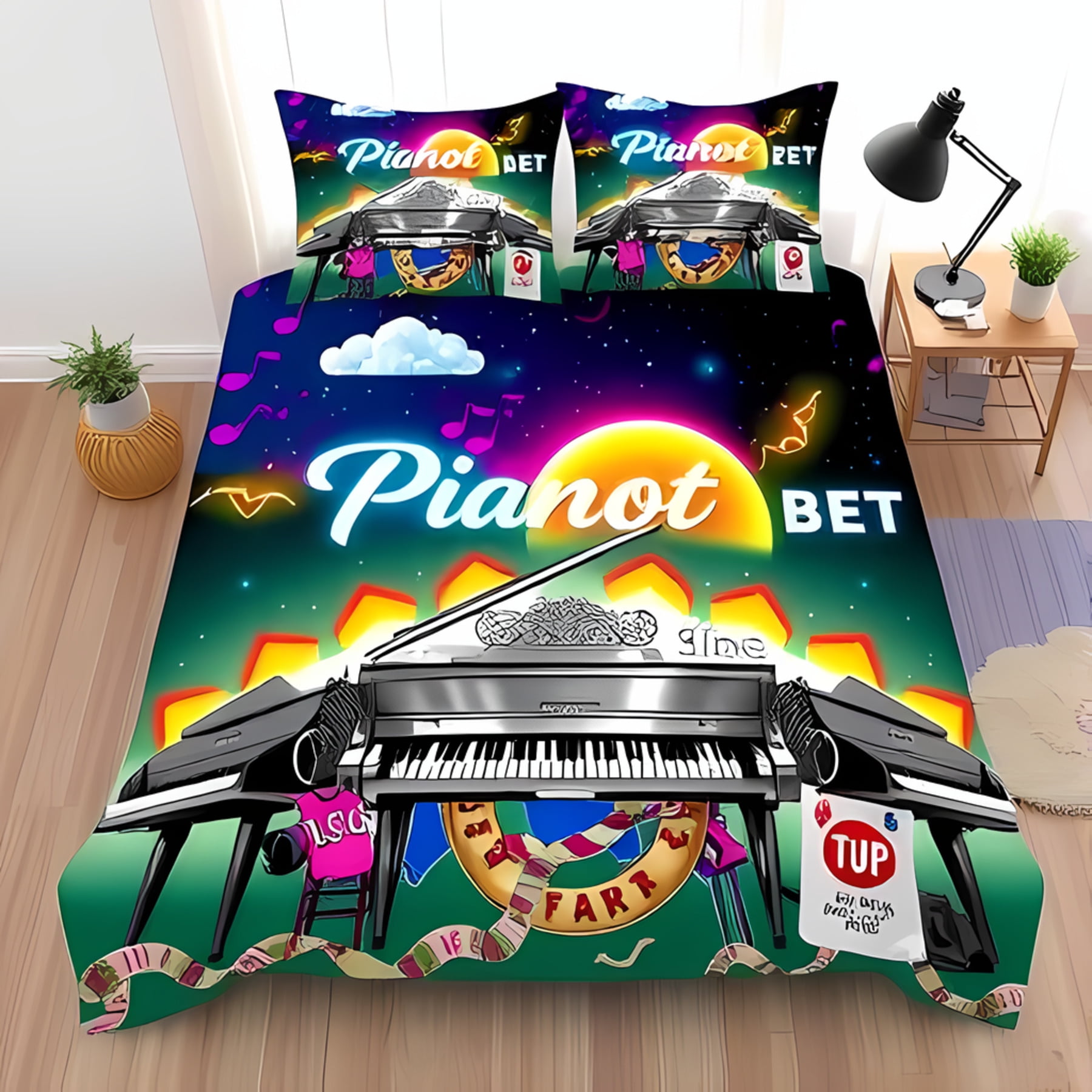Colorful 3-Piece Duvet Cover Set with Piano Design Night Sky Background ...
