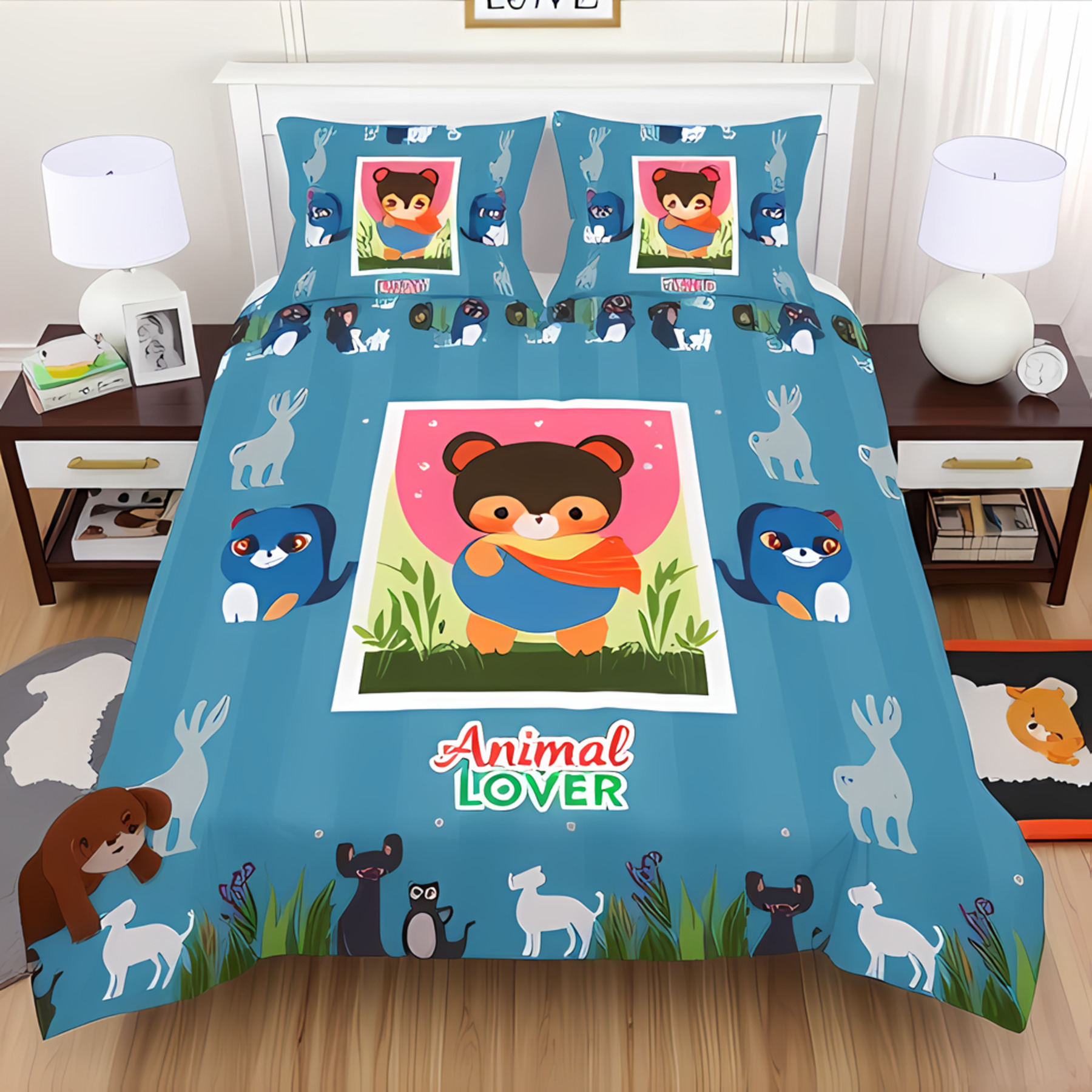 Colorful 3-Piece Duvet Cover Set with Playful Animal Design - Bear ...