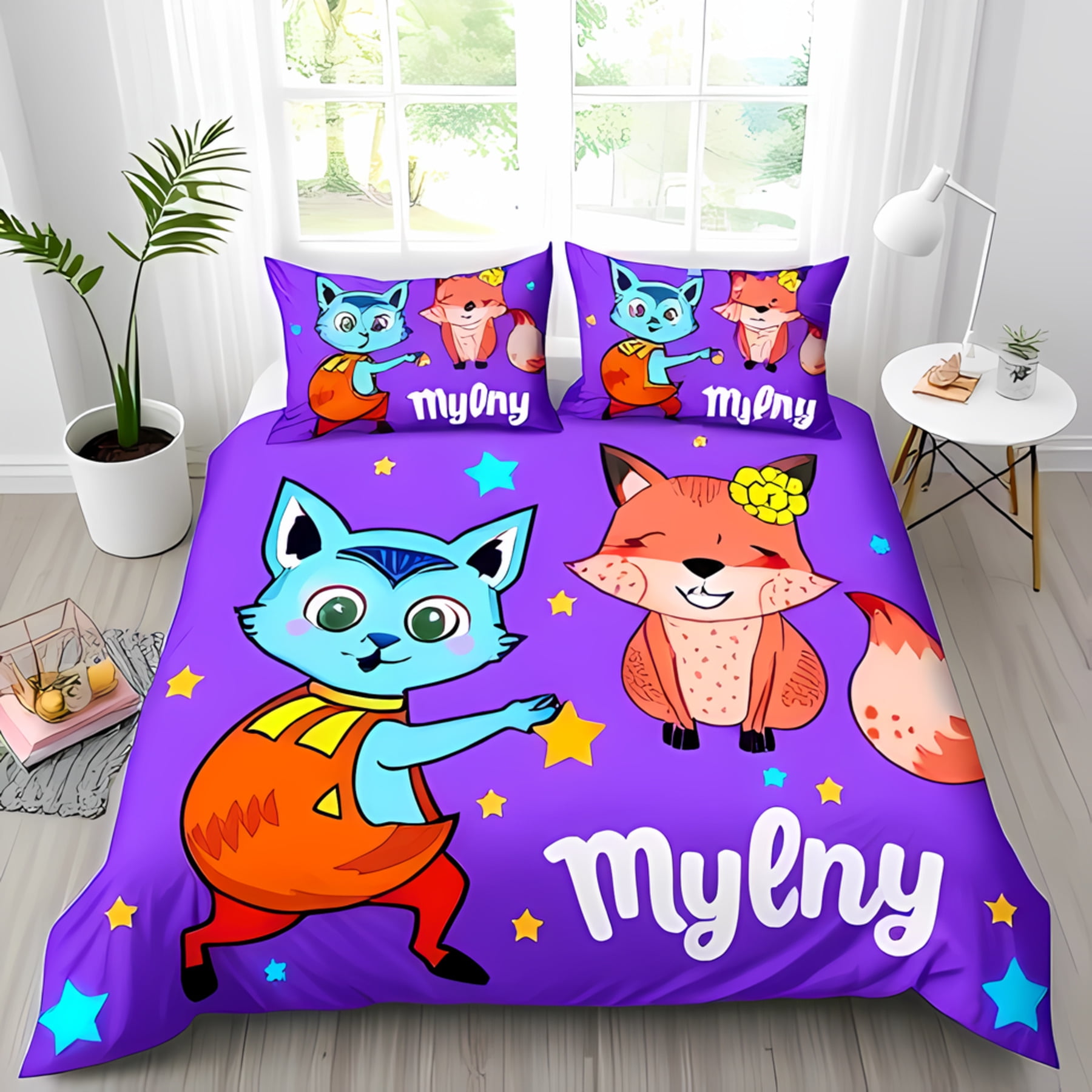 Colorful 3-Piece Duvet Cover Set with Playful Blue and Cheerful Orange ...