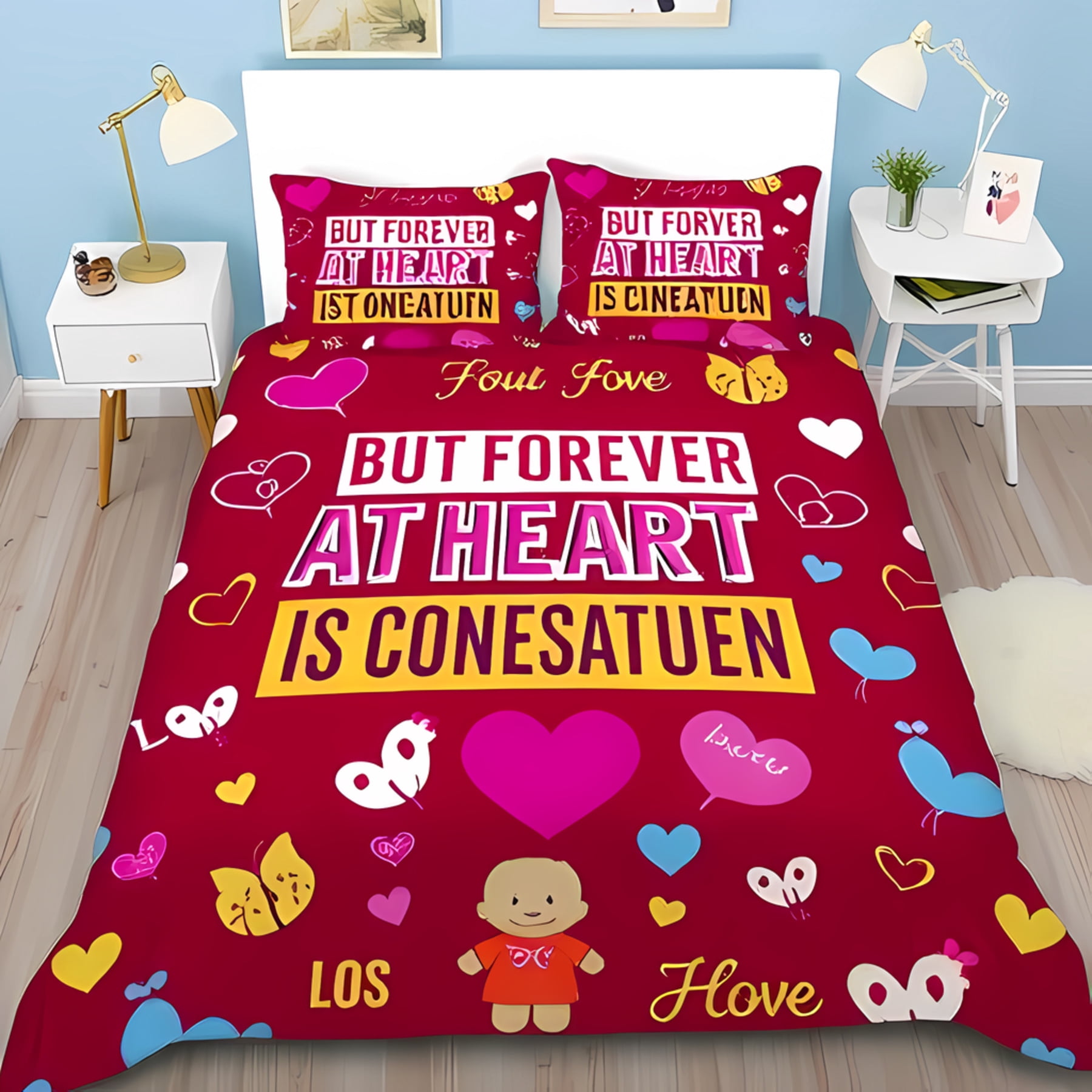 Colorful 3-Piece Duvet Cover Set with Playful Design and Bold Text ...
