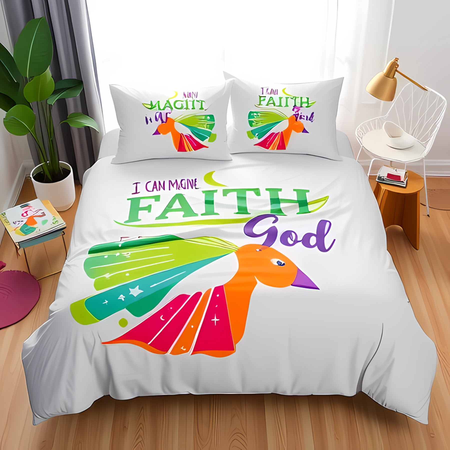 Colorful 3-Piece Duvet Cover Set with Vibrant Bird Design ...