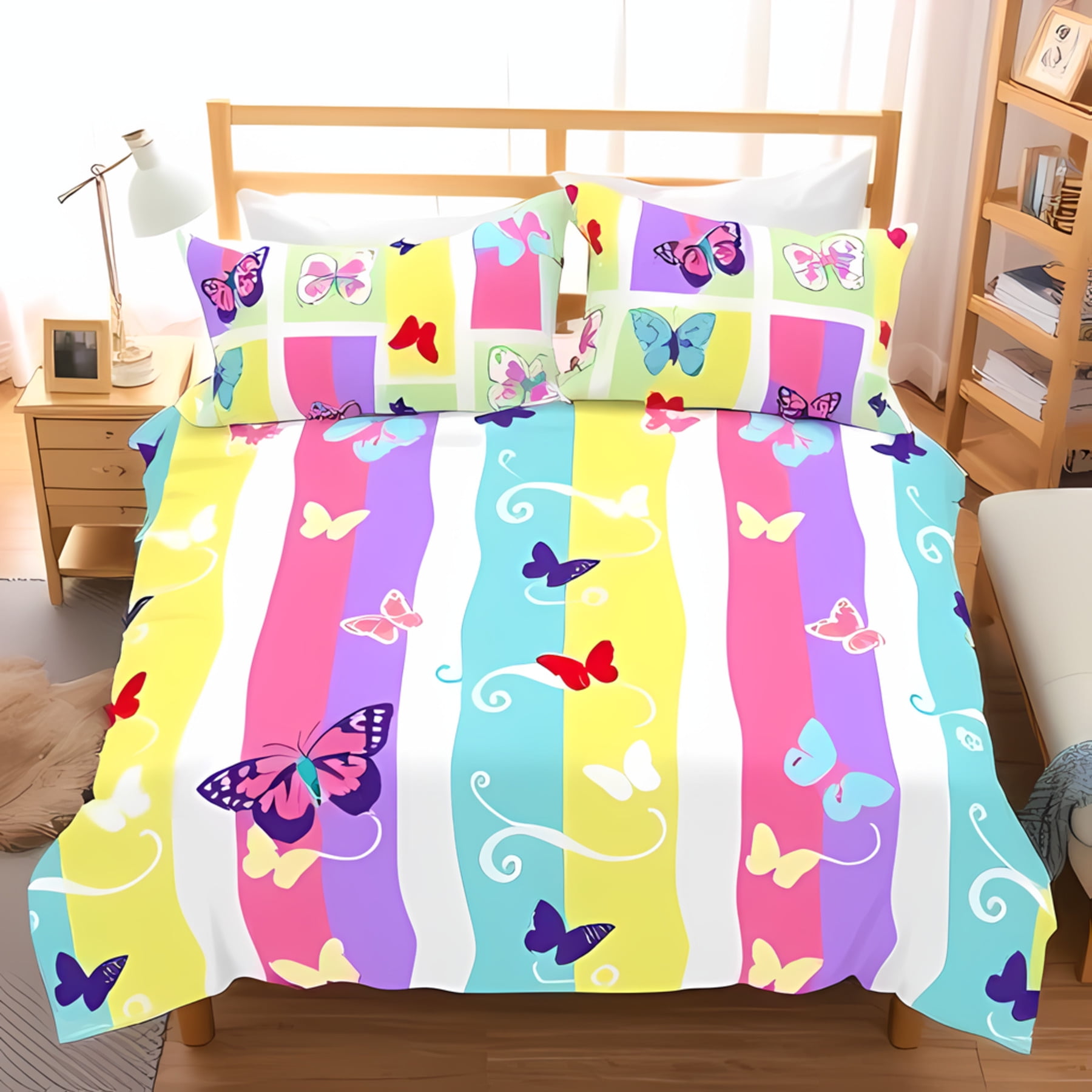 Colorful 3-Piece Duvet Cover Set with Vibrant Butterfly Pattern and ...