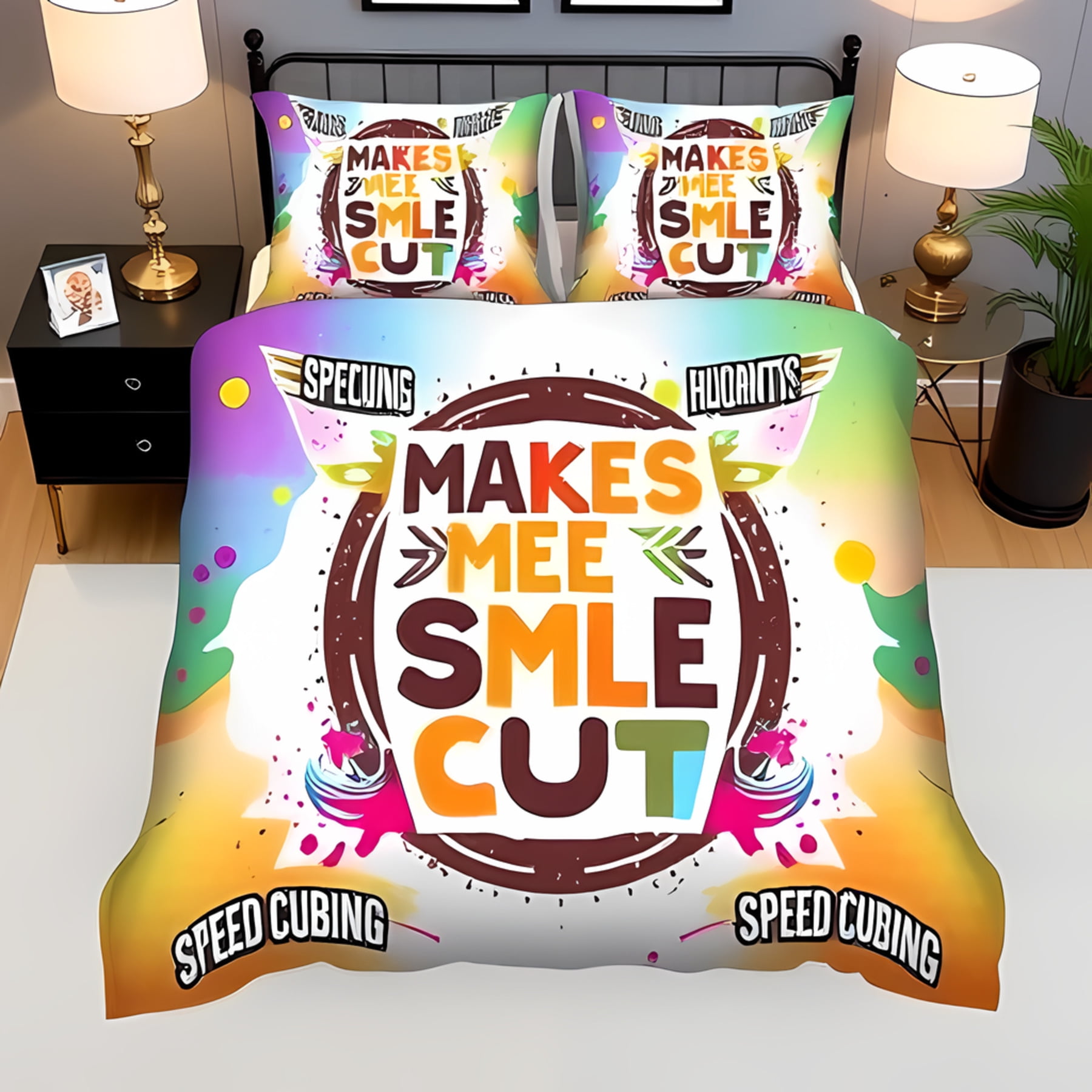 Colorful 3-Piece Duvet Cover Set with Vibrant Speed Cubing Design ...