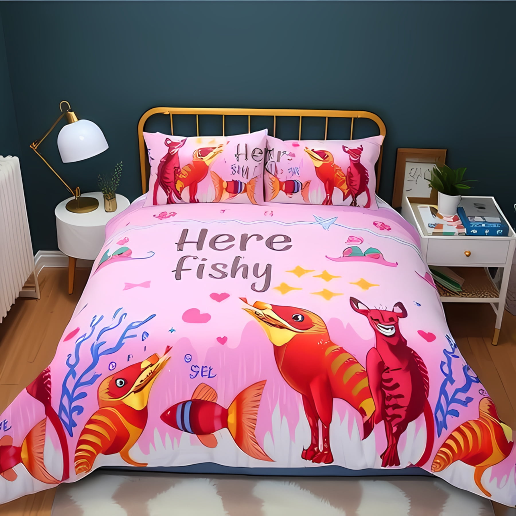 Colorful 3-Piece Duvet Cover Set with Vibrant Underwater Theme Cartoon ...