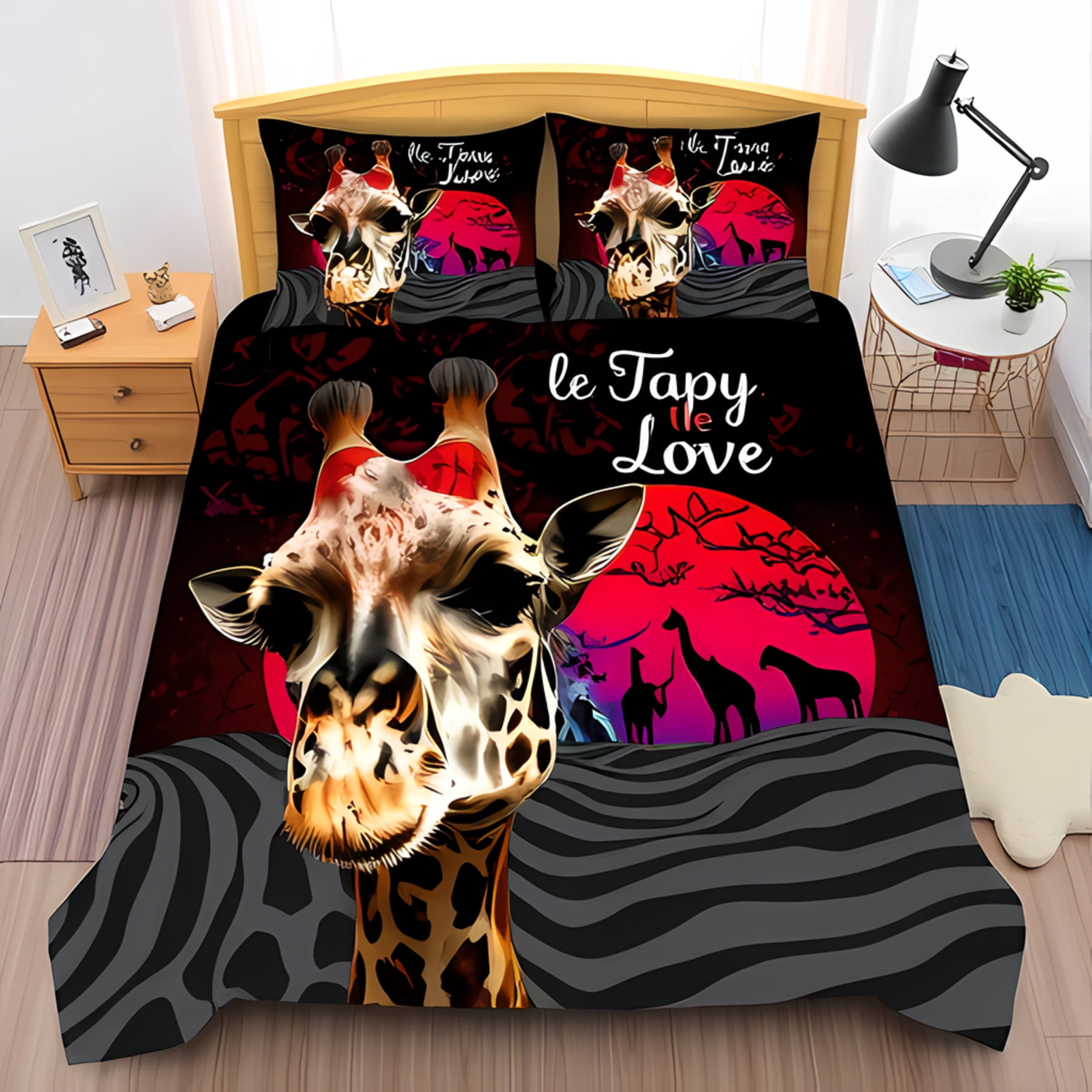Colorful 3-Piece Giraffe Duvet Cover Set - Vibrant Jungle Design with ...