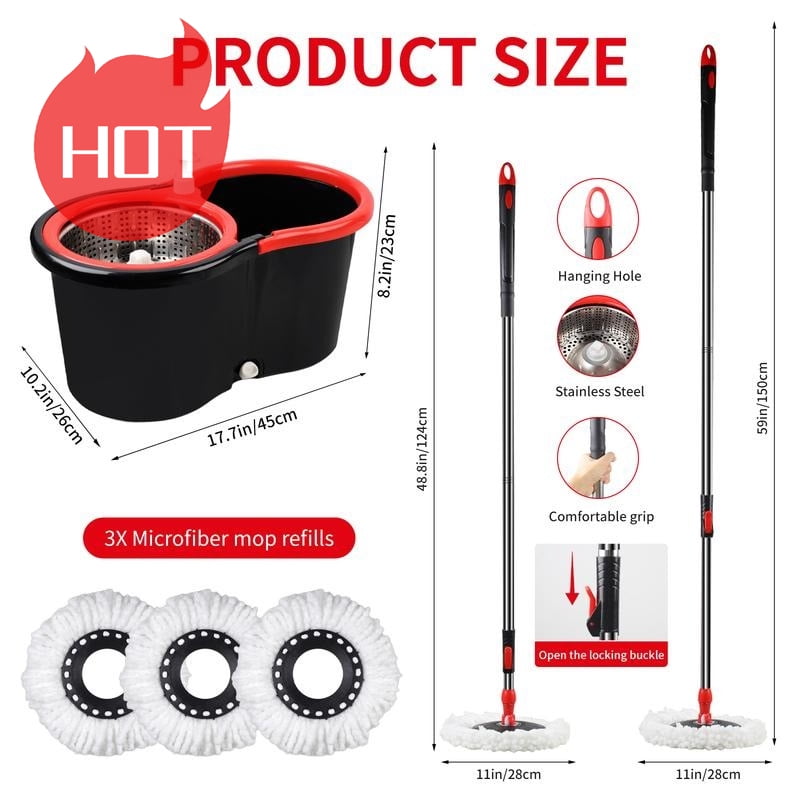 Colorful 360 Spin Mop Bucket Wringer System Sets with 3pcs Microfibers ...