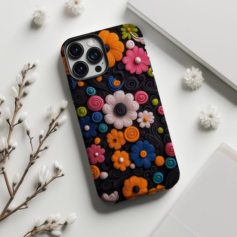 Colorful 3D Effect Paper Art Flower Textured Phone Case with iPhone 17 ...