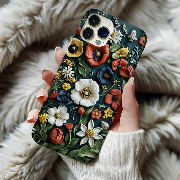 Colorful 3D Embossed Floral Bloom Protective Phone Case Cover 11 12 13 ...