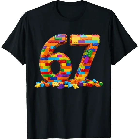 Colorful 3D Number 67 Building Blocks T-Shirt for Trendy Style and Fun ...