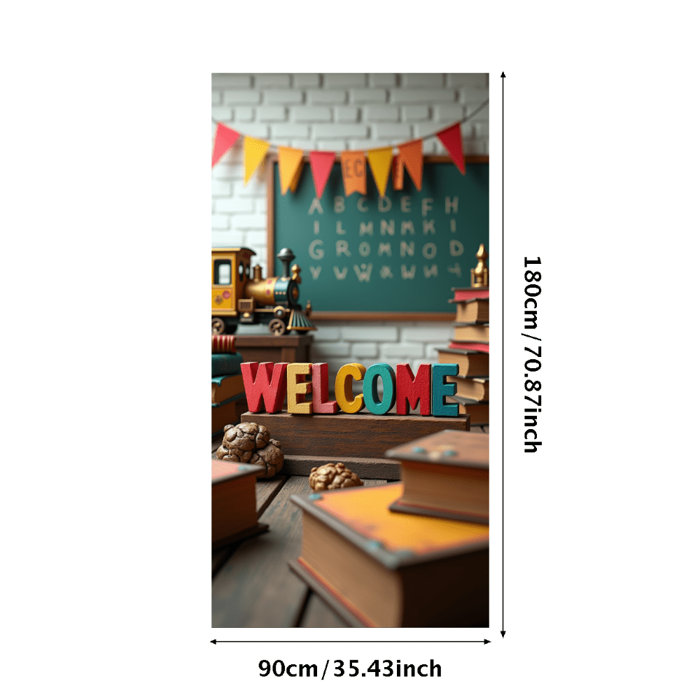 Colorful 3D Welcome Banner with Toy Train School Bus and Miniature ...