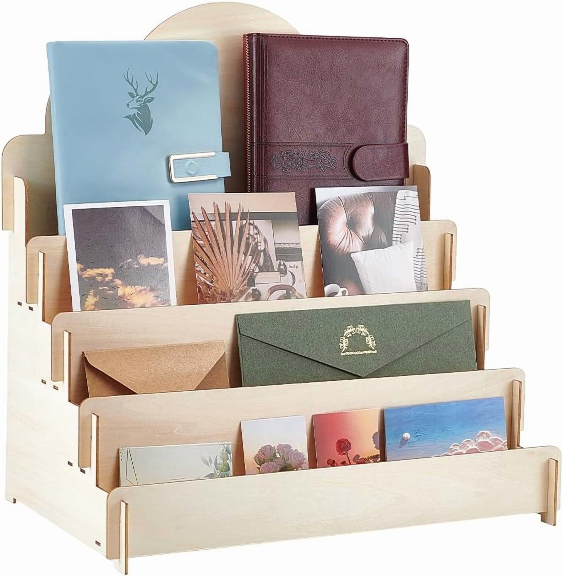 Colorful 4 Tiers Greeting Card Display Stand Wooden Collector Display ...