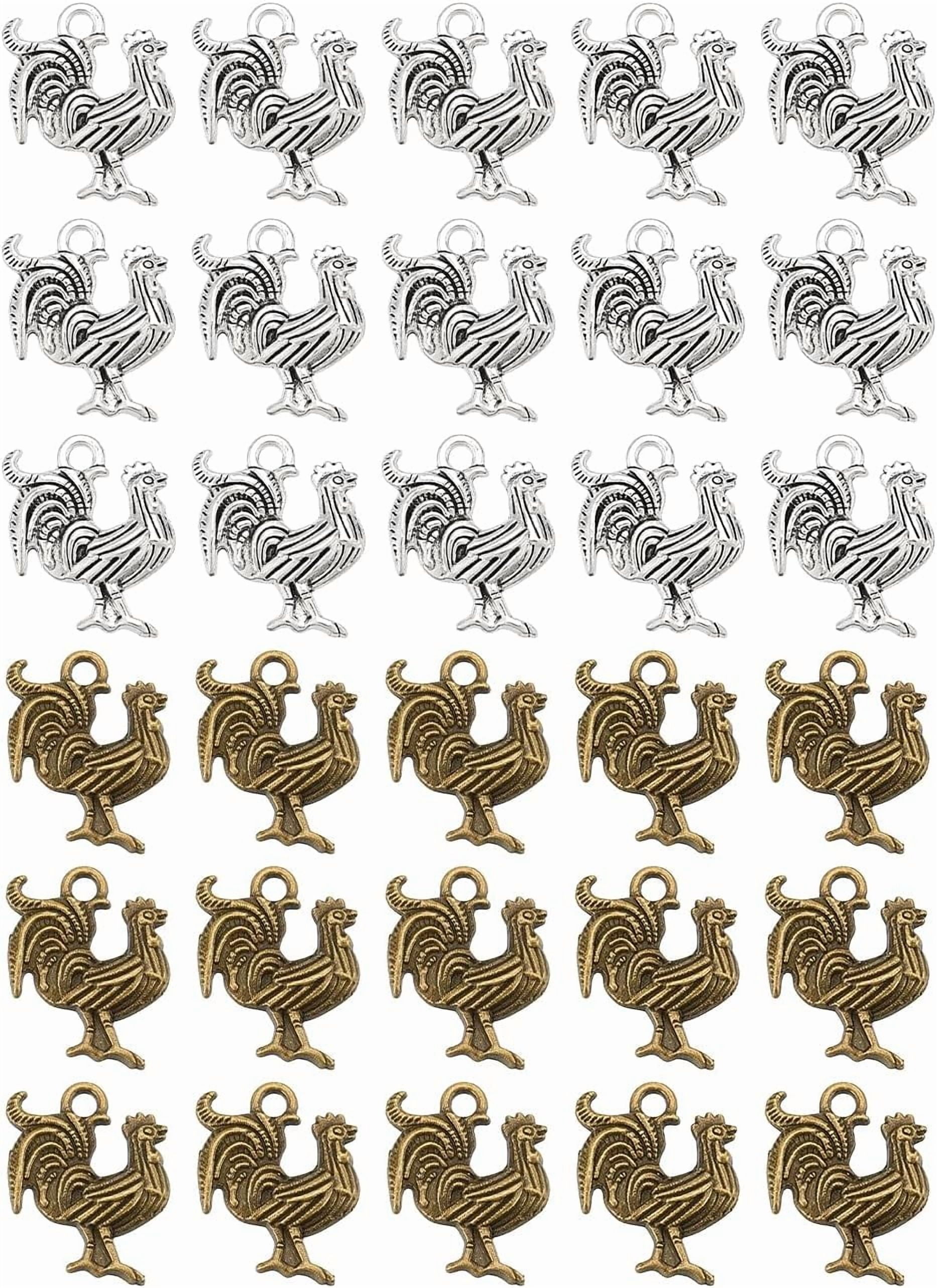 Colorful 40Pcs 2 Colors Chicken Rooster Charms Tibetan Alloy Chicken ...