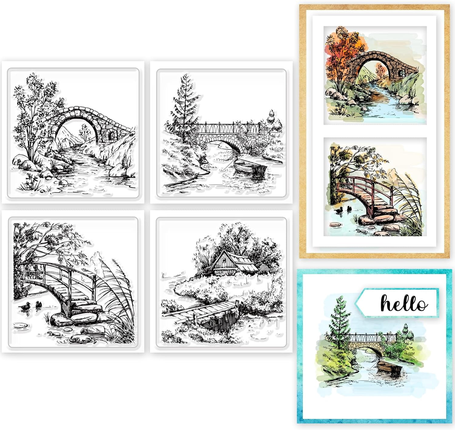 Colorful 4Pcs Mini Bridge Clear Stamps for DIY Scrapbooking Mini Pond ...