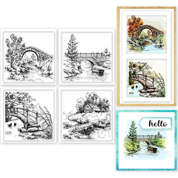 Colorful 4Pcs Mini Bridge Clear Stamps for DIY Scrapbooking Mini Pond ...