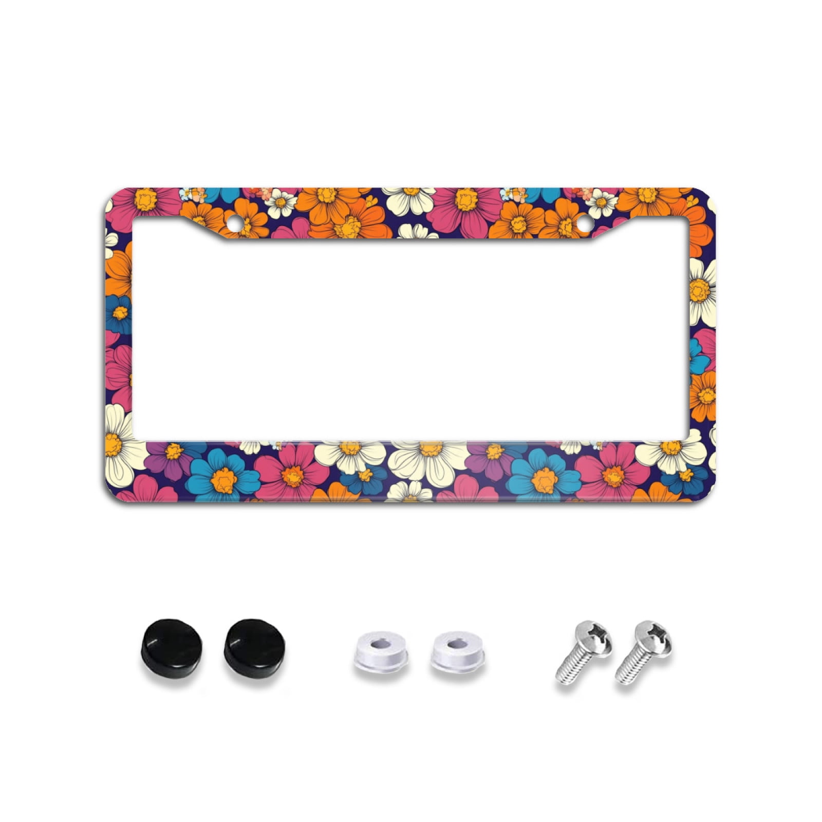 Colorful 60s 70s Retro Floral License Plate Frames for Women Men Car ...
