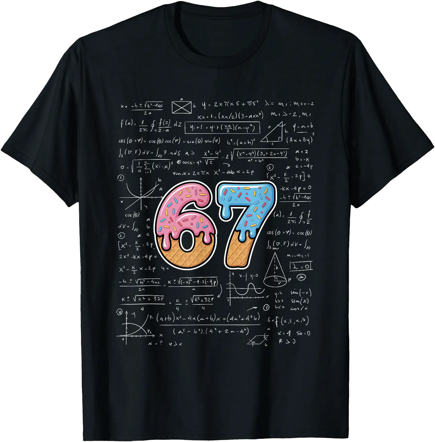 Colorful 67 Math Teacher T-Shirt with Donut Design and Mathematical ...