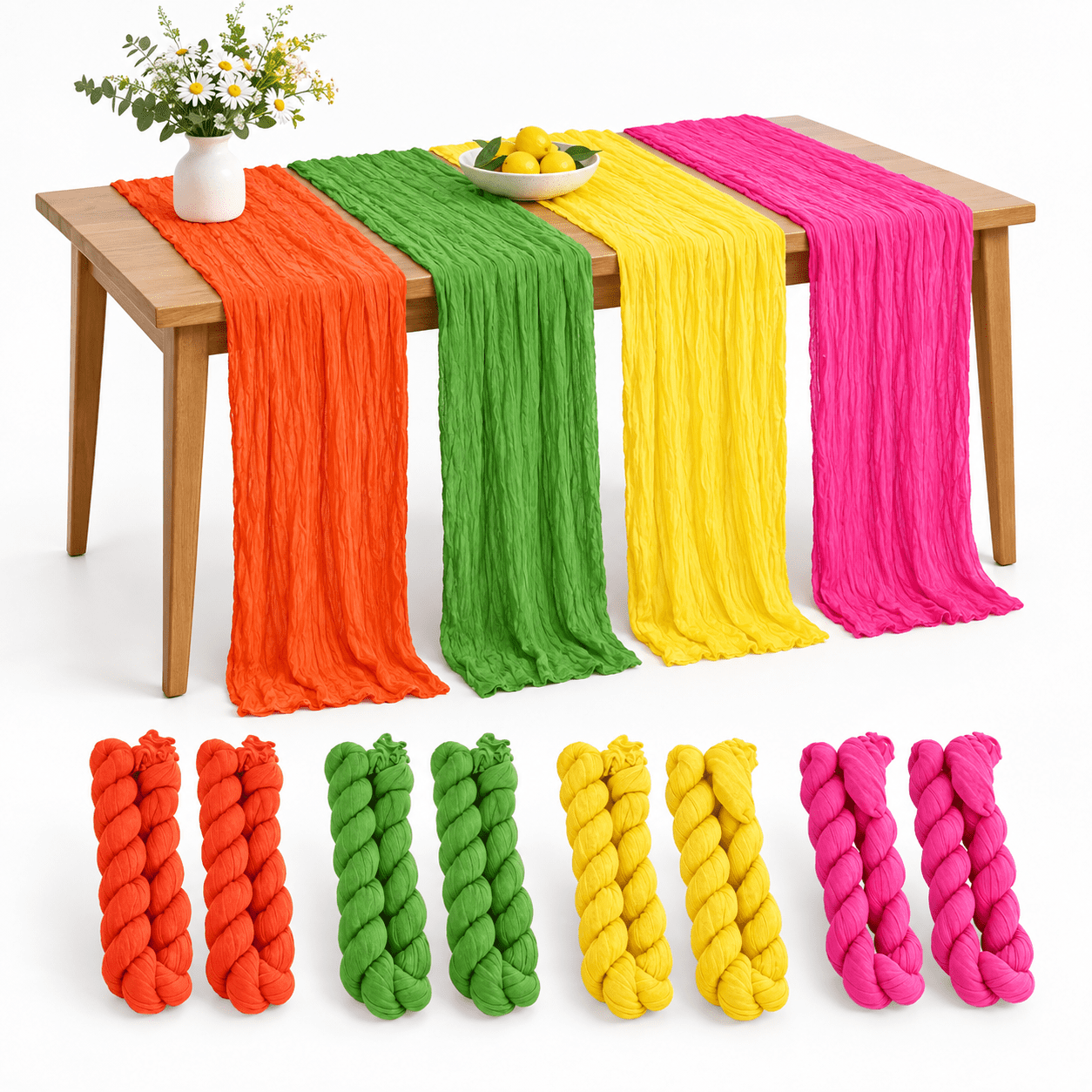 Colorful 8 Pack Polyester Cheesecloth Table Runners, 118 Inch Long ...