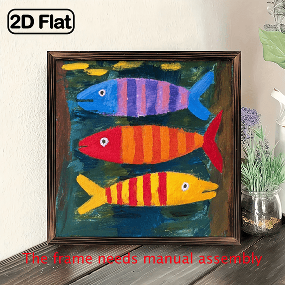 Colorful 8x8in Summer Fish Wall Art with Wooden Frame - Vibrant ...