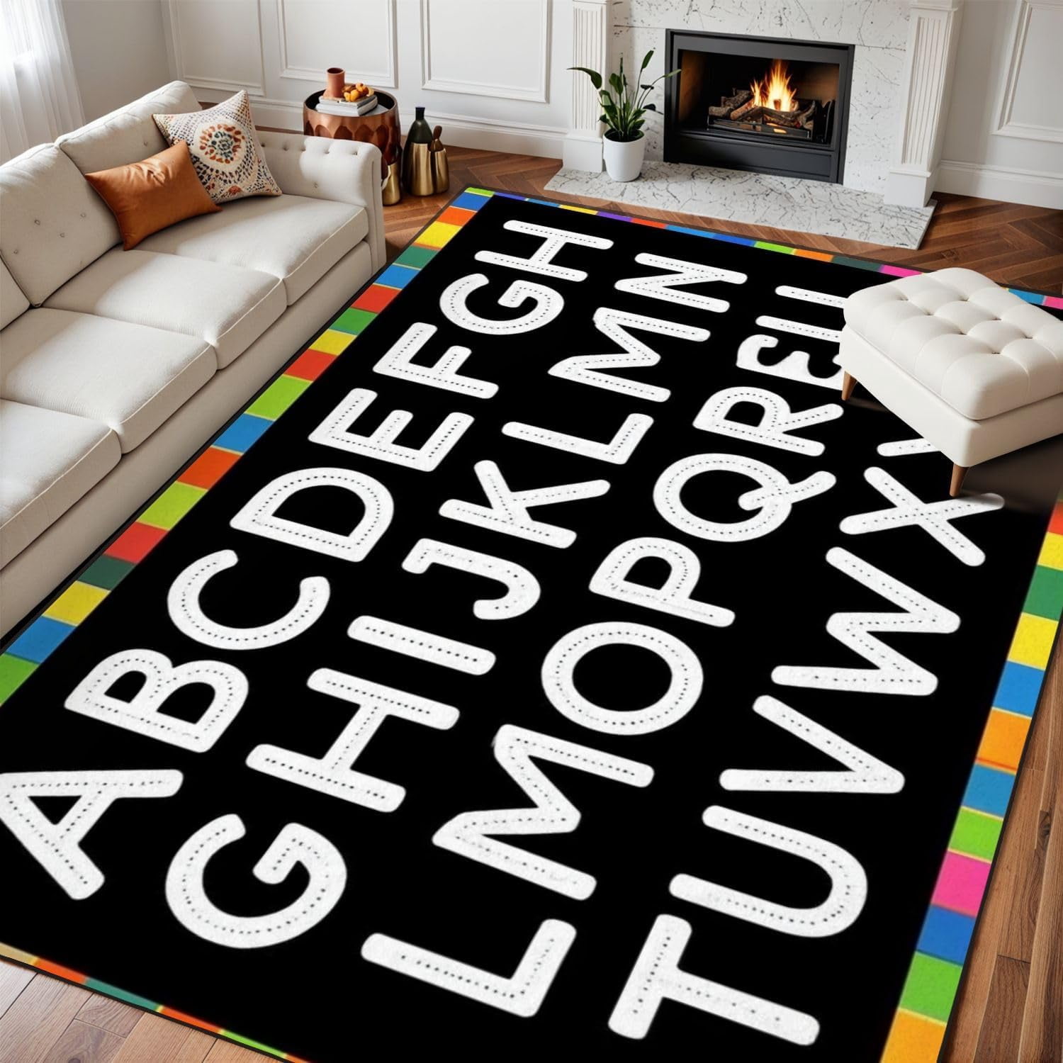 Colorful ABC Area Rug, Kids Alphabet Pattern Carpet, Washable Non Slip ...